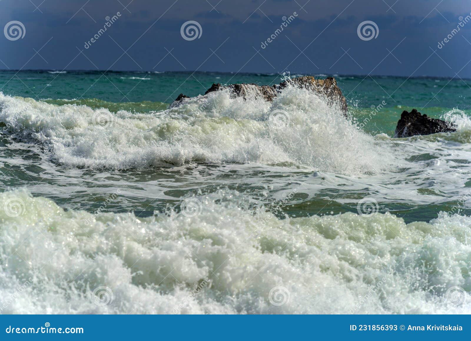 Rocks in the sea and waves stock image. Image of power - 231856393