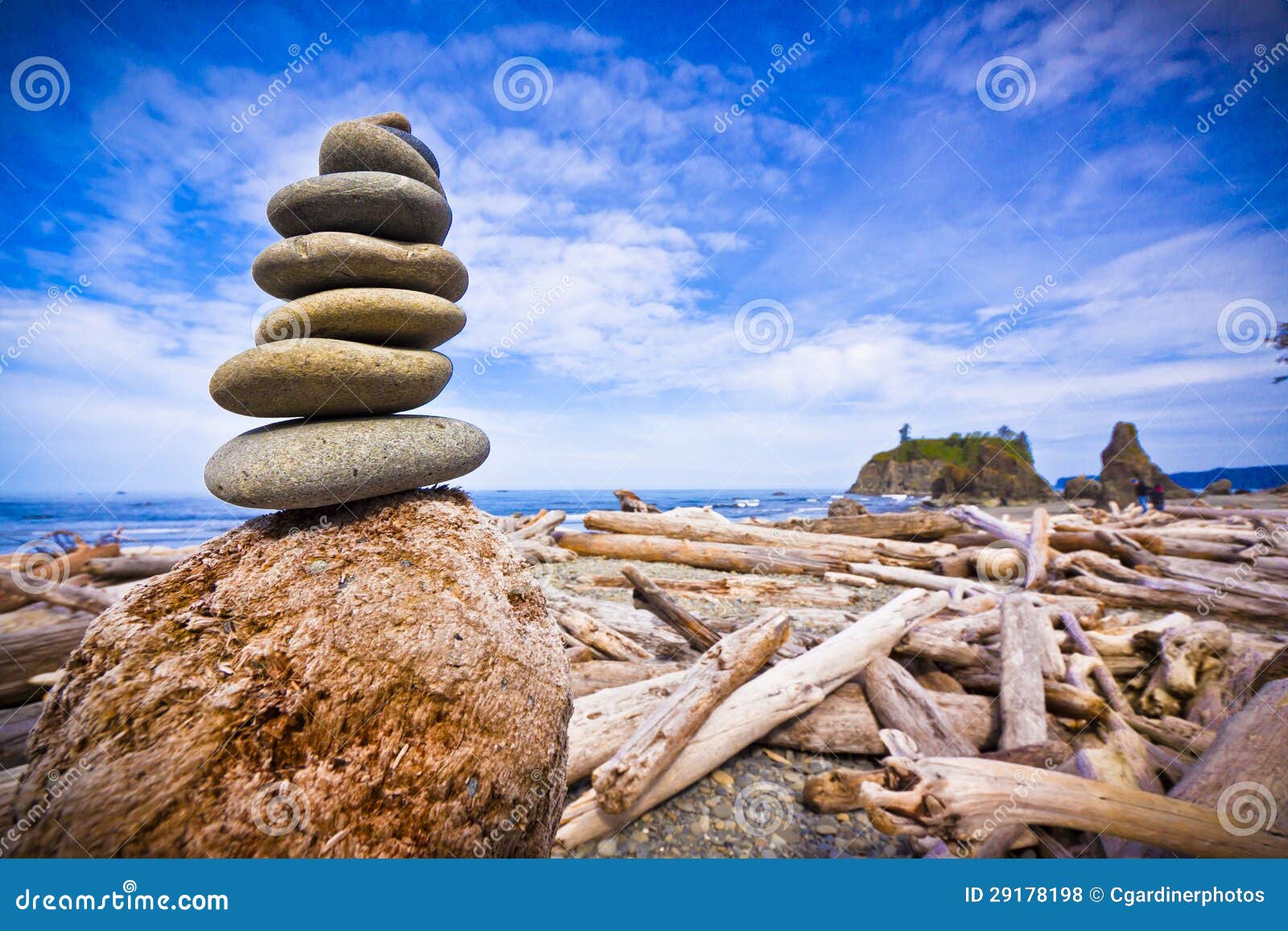 Rocks Stacked at Ruby Beach Stock Photo - Image of driftwood, cairn ...