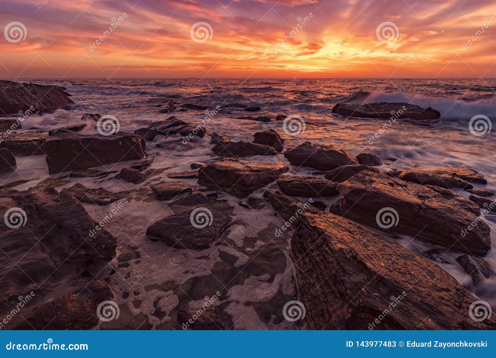 Rocks on the Stone Beach at Sunset. Stock Image - Image of dawn ...