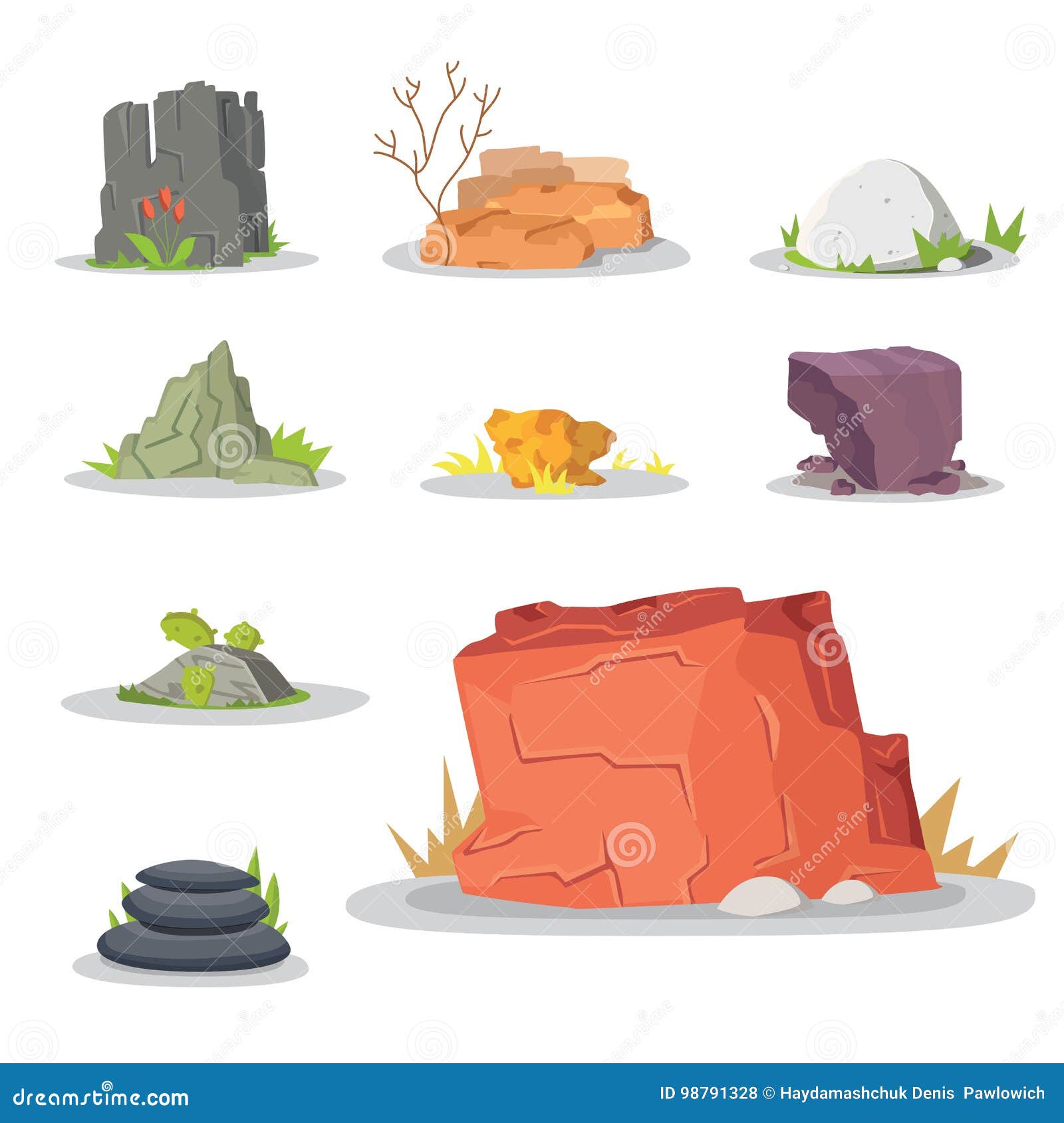 Rocks and Stones Elements Collection Set. Vector Illustration of Solid ...