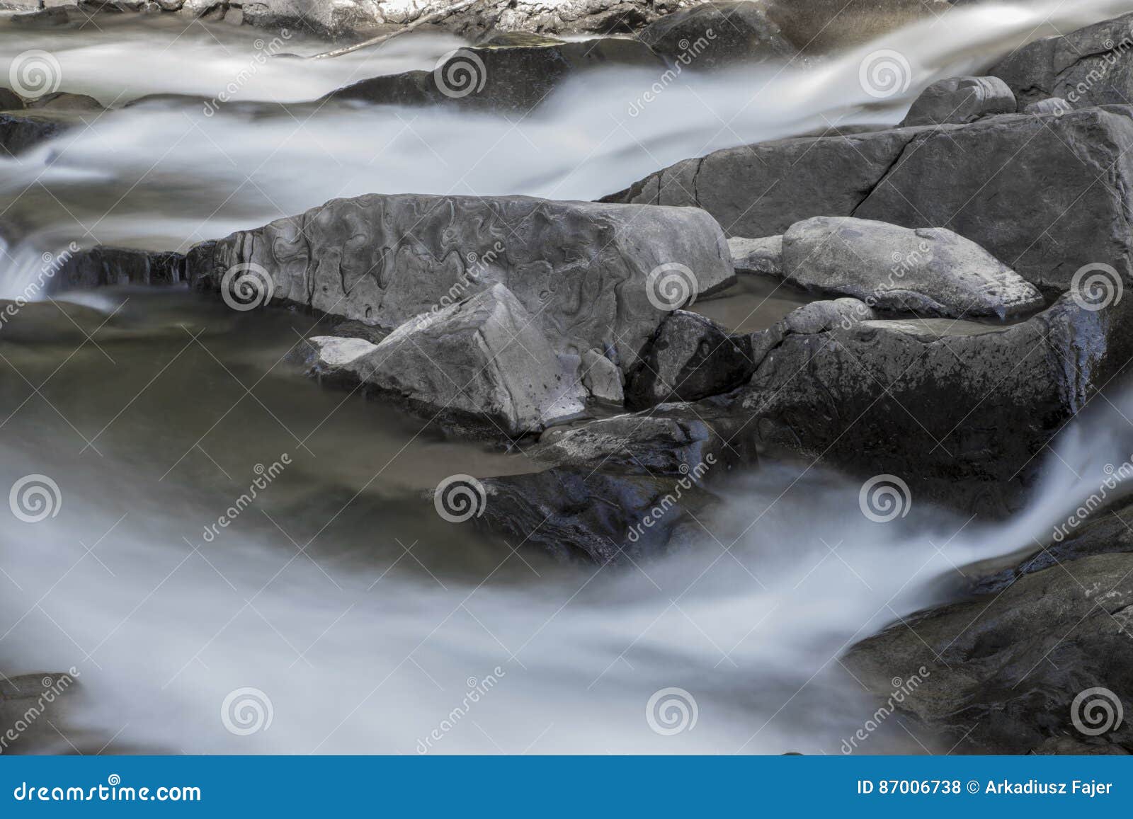 Rocks in Stream with Smooth Flowing Water. Stock Photo - Image of ...