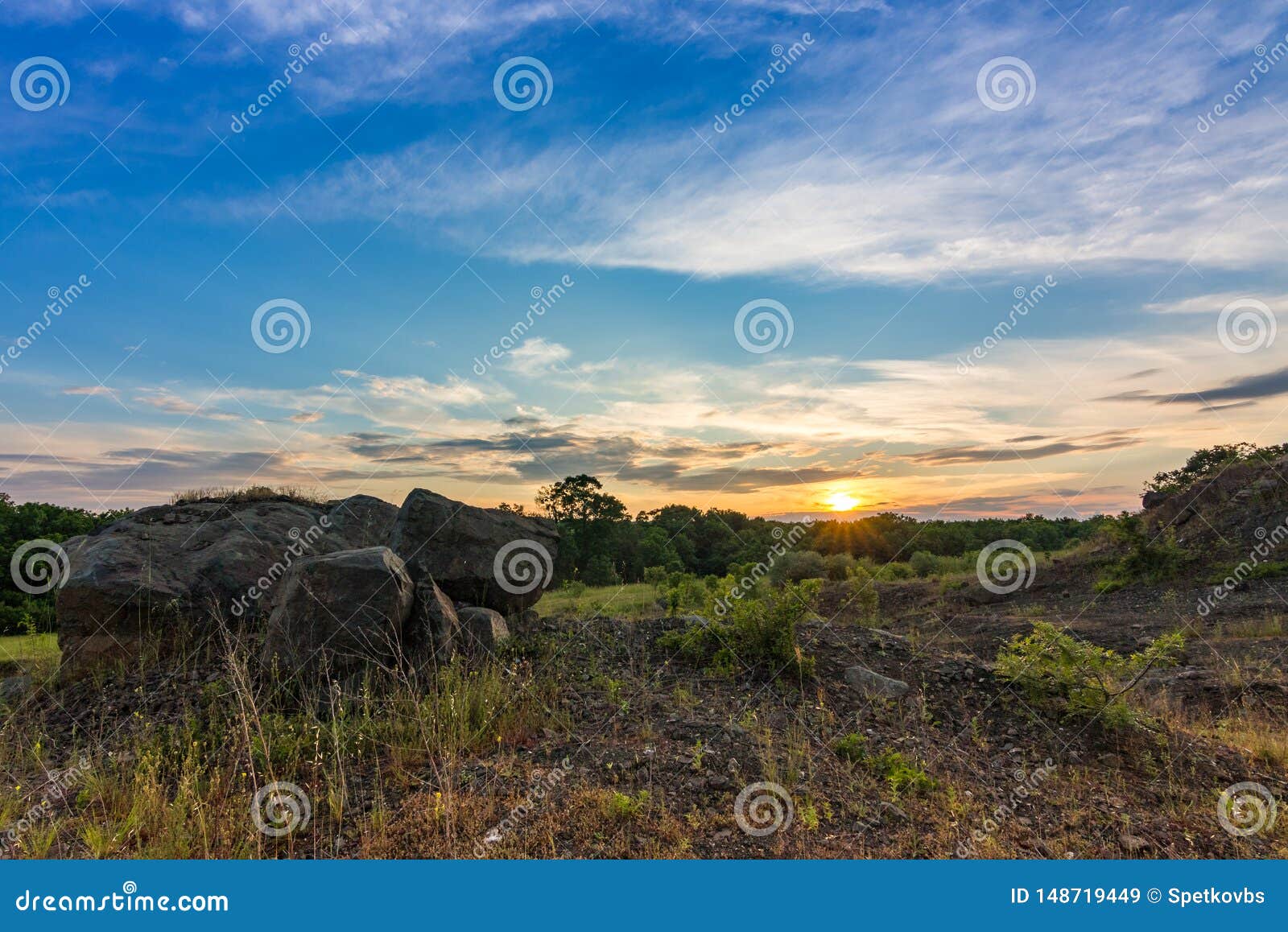 Rocks and Sunset with Blue Sky Stock Image - Image of stone, landscape ...
