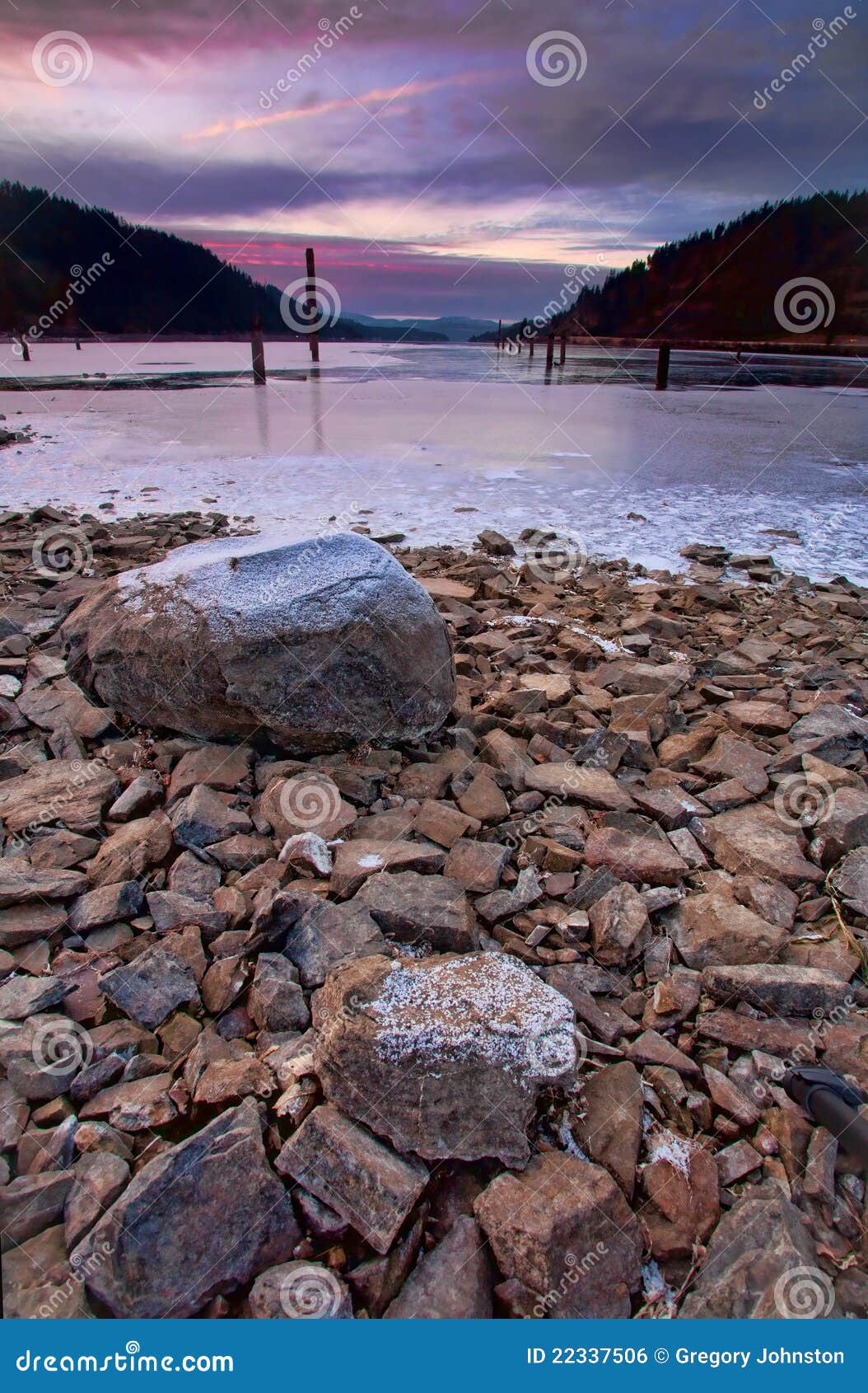 Rocks at Sunset by the Lake. Stock Photo - Image of water, cold: 22337506