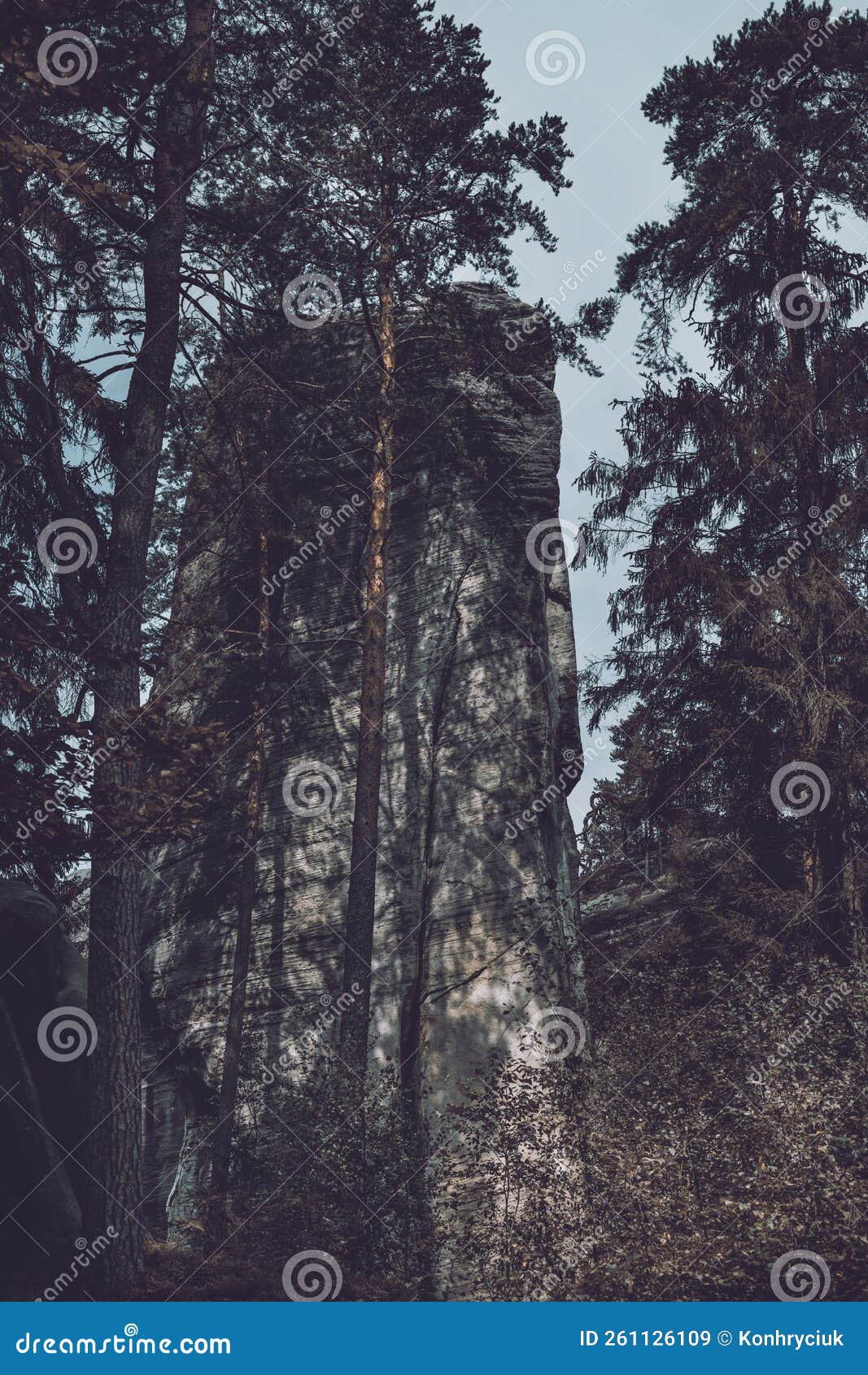 Rocks and Trees in the Mountains, Sky in the Background Stock Image ...