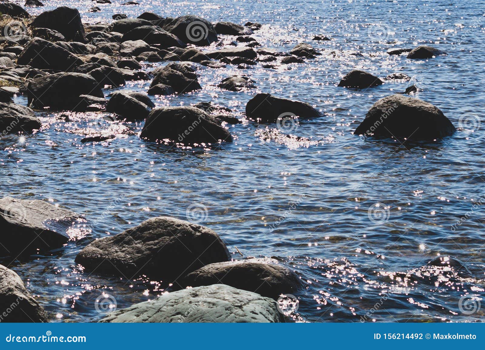 Rocks in the Water Landscape. Stones in the Lake Stock Photo - Image of ...
