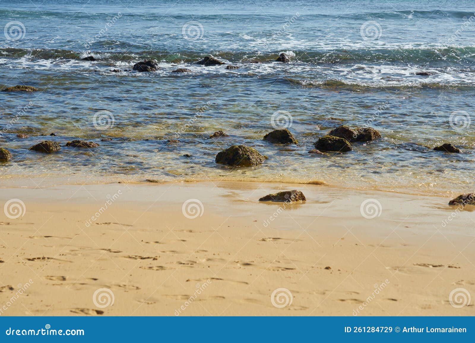 Rocks and Waves on a Sandy Tropical Beach. Stock Image - Image of green ...