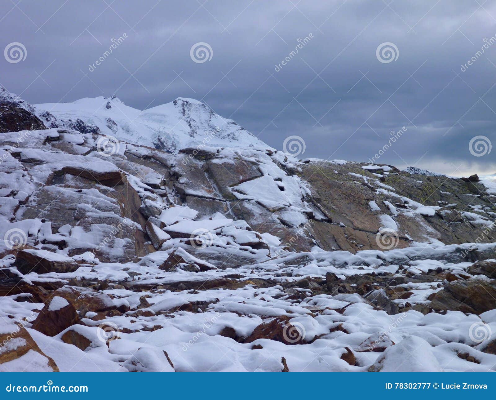 Rocky Alpine Landscape with Snow Stock Image - Image of great, hike ...