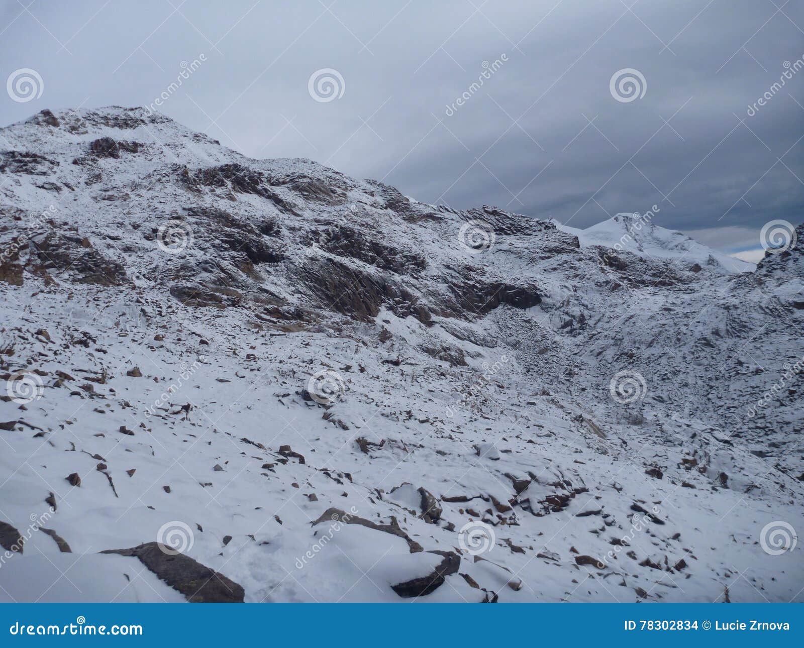 Rocky Alpine Landscape with Snow Stock Photo - Image of landscape ...