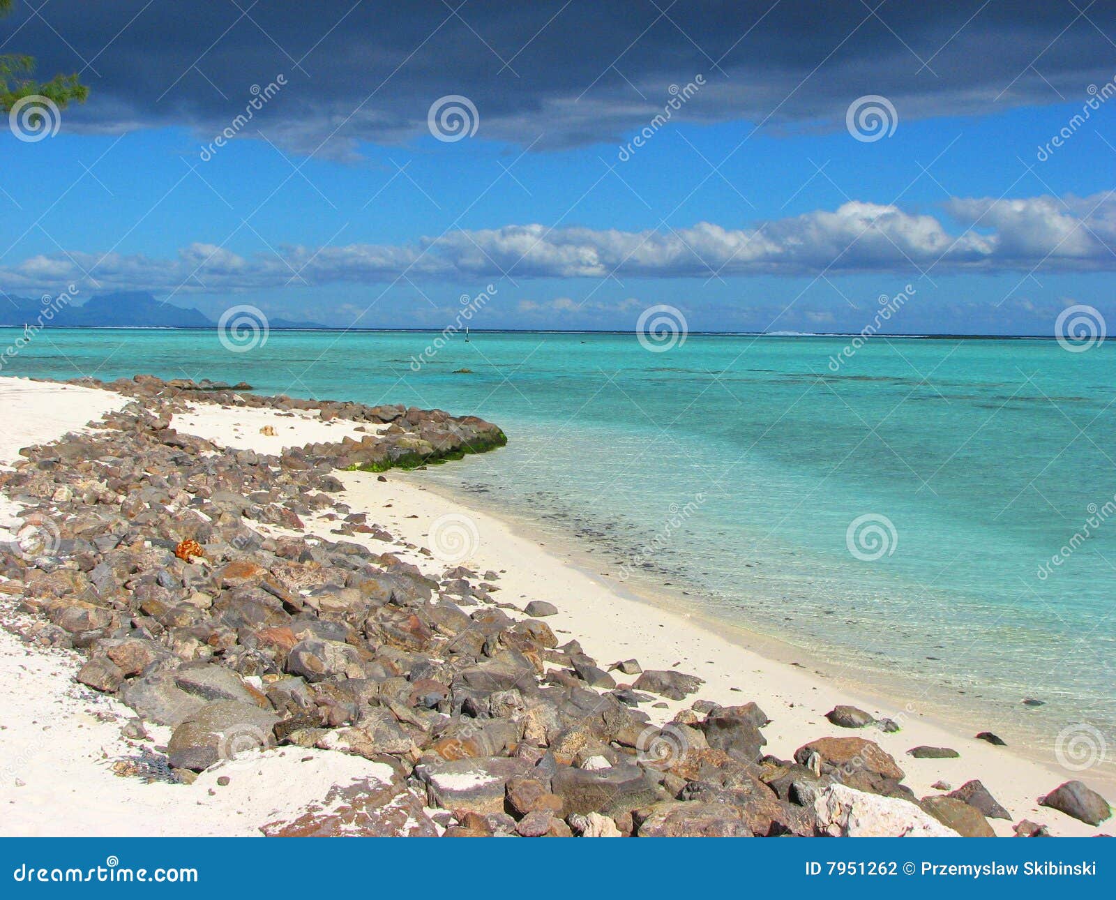 Rocky Beach in Bora-Bora, French Polynesia Stock Photo - Image of ocean ...