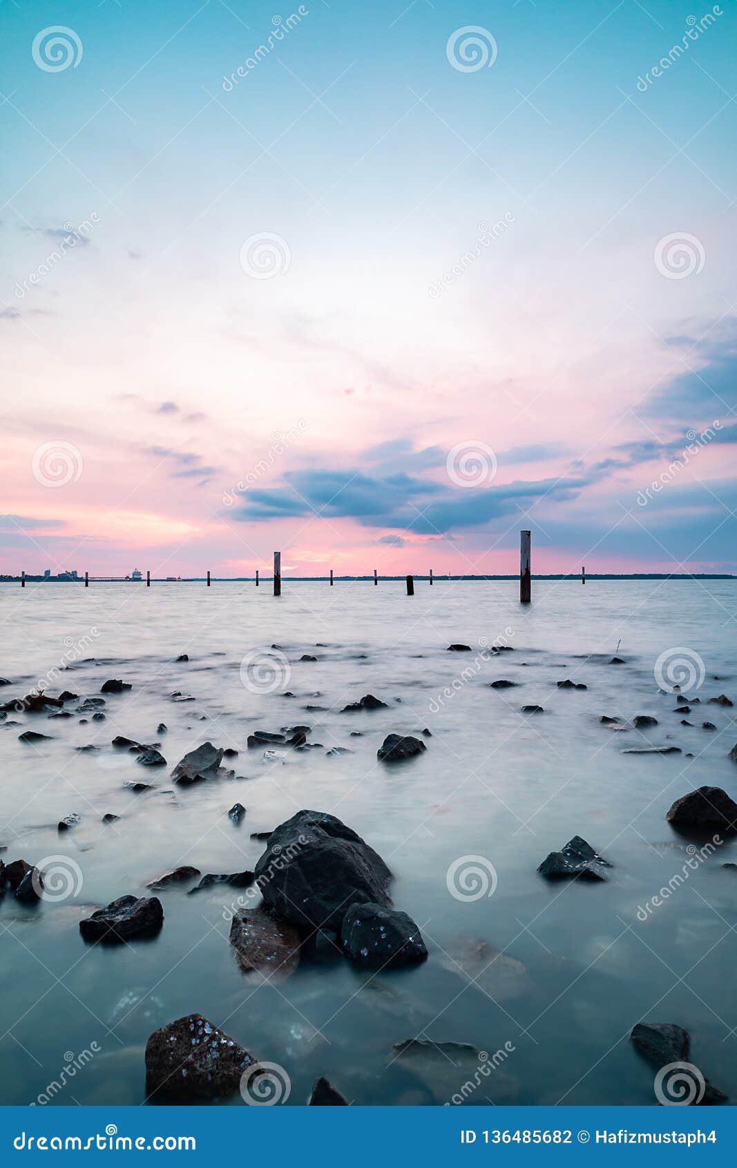 Rocky Beach in Selangor during Sunset. Portrait Orientation Stock Photo ...