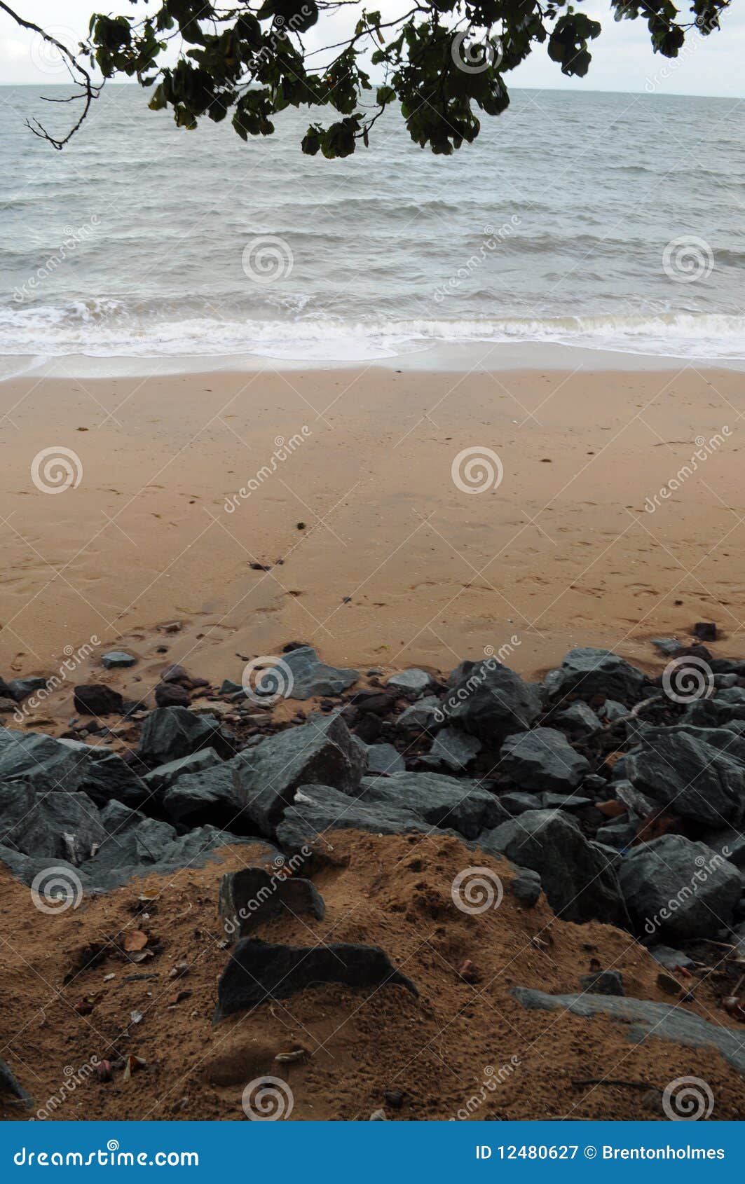 Rocky Cascade To Desolate Beach Stock Image - Image of landscape ...