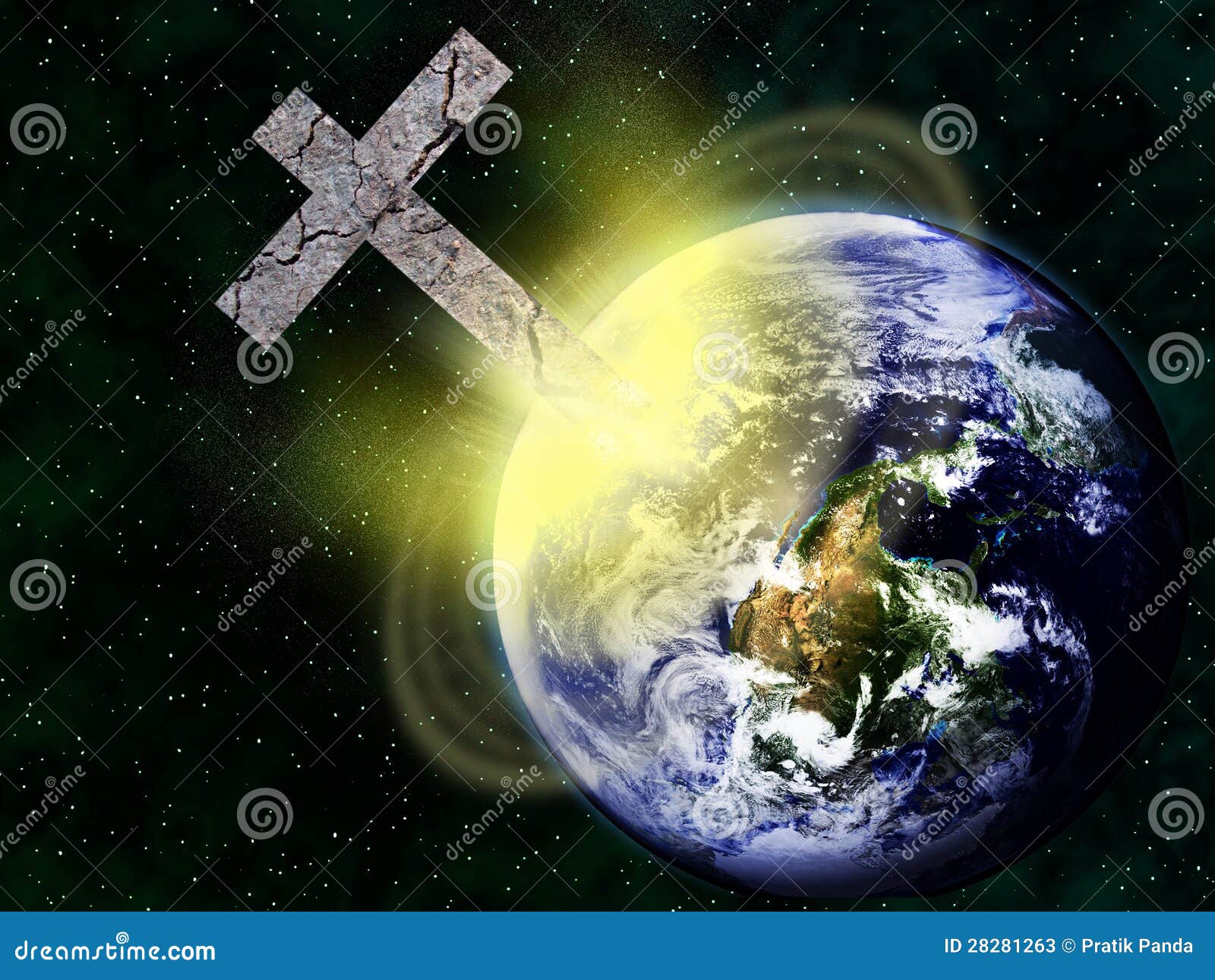 Rocky Christian Cross Colliding With Earth Stock Photos - Image: 28281263