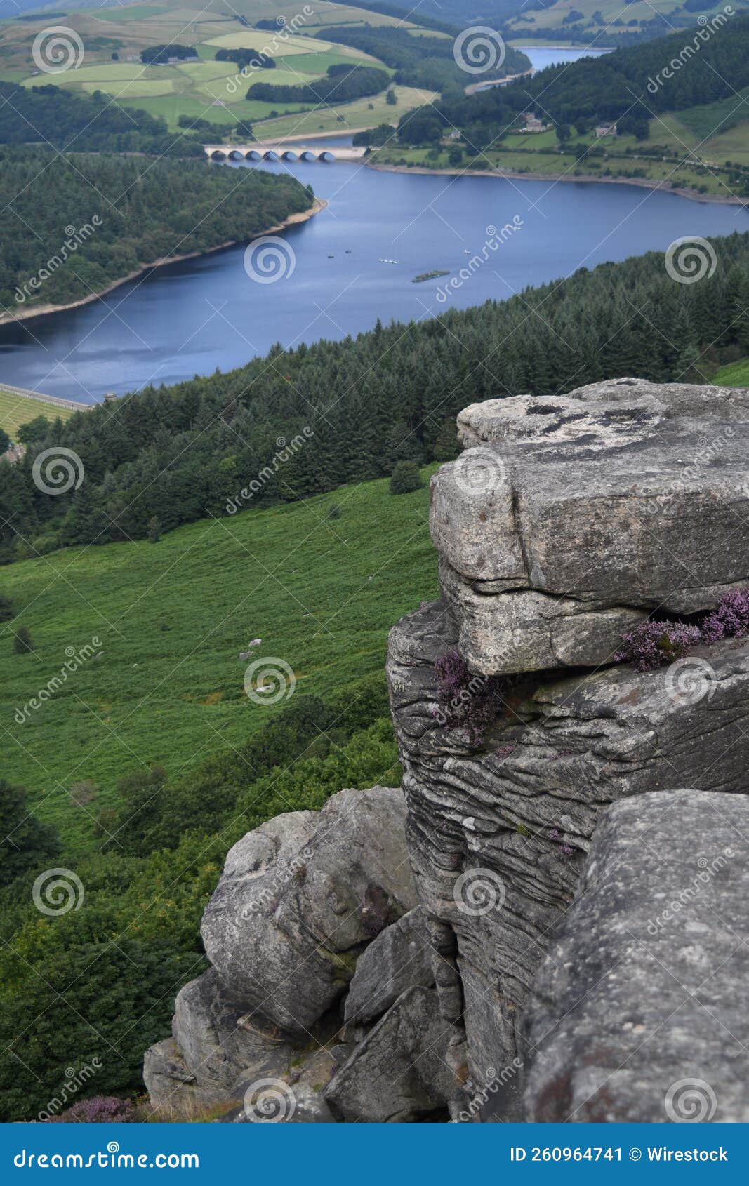 Rocky Cliff Overlooking the Wide River and Trees Stock Image - Image of ...