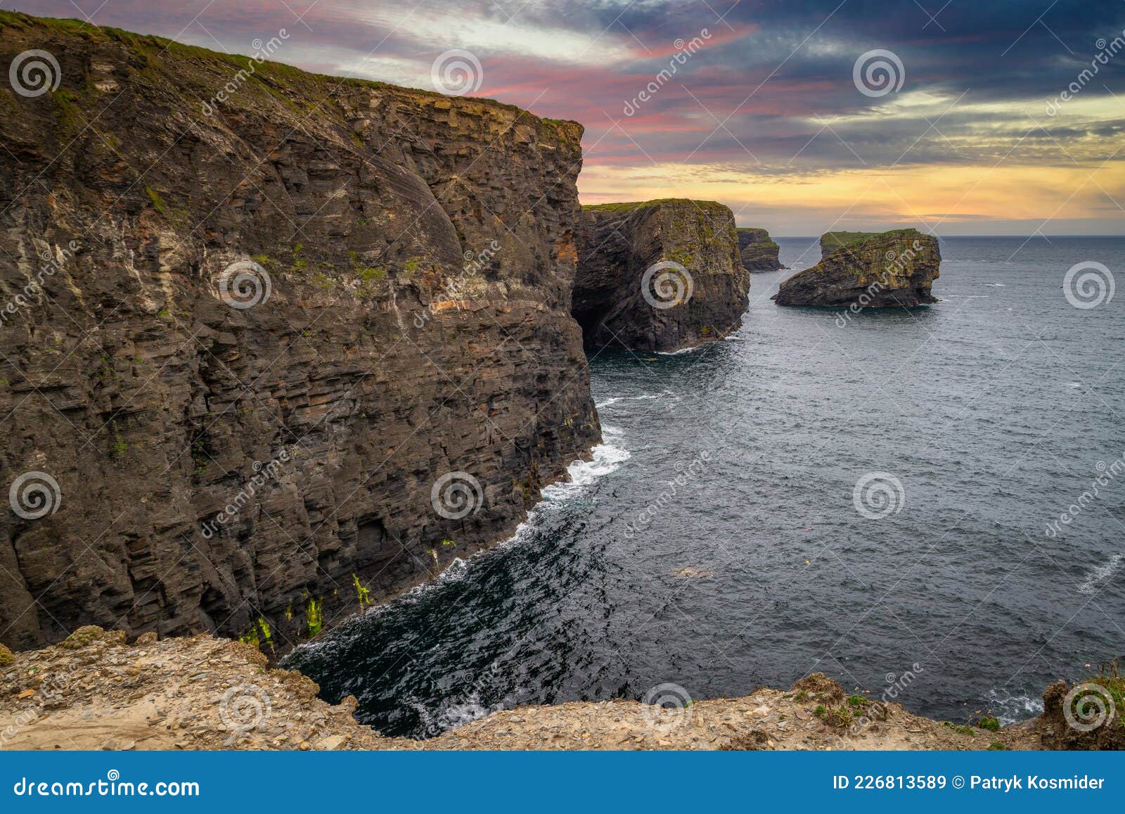 Rocky Cliffs in Kilkee at Sunset, County Clare. Ireland Stock Image ...
