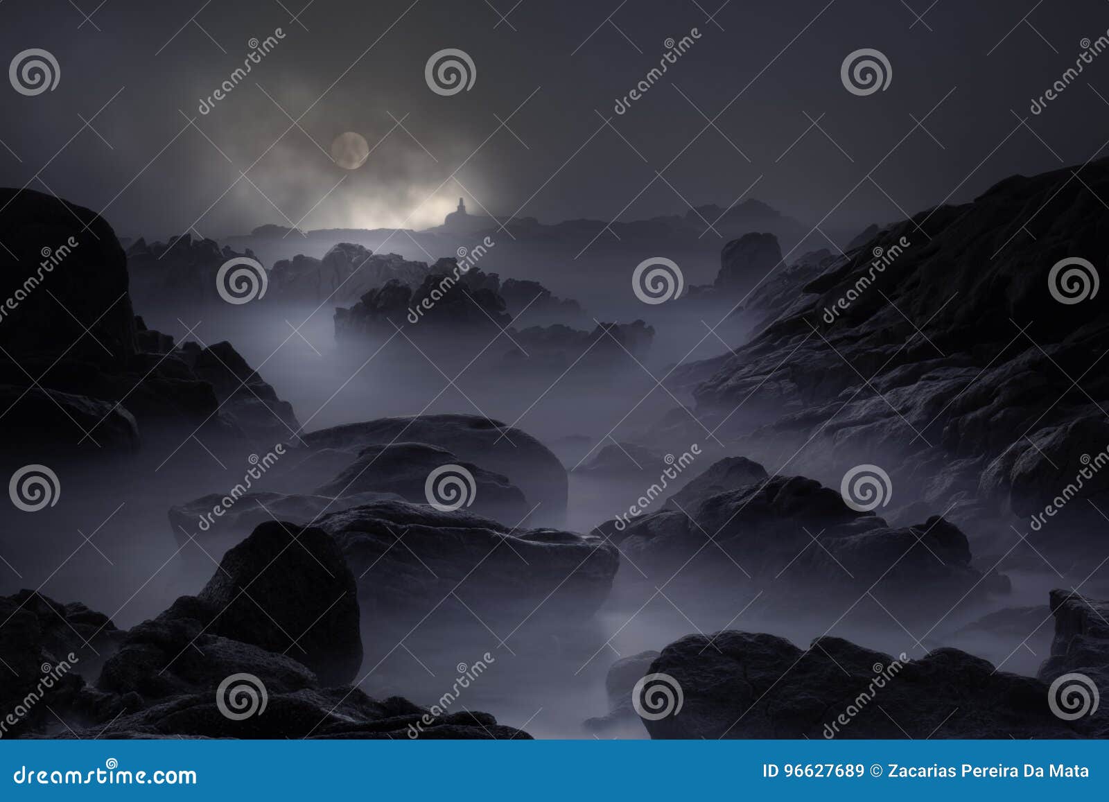 Rocky Coast in a Full Moon Night Stock Image - Image of full, nature ...
