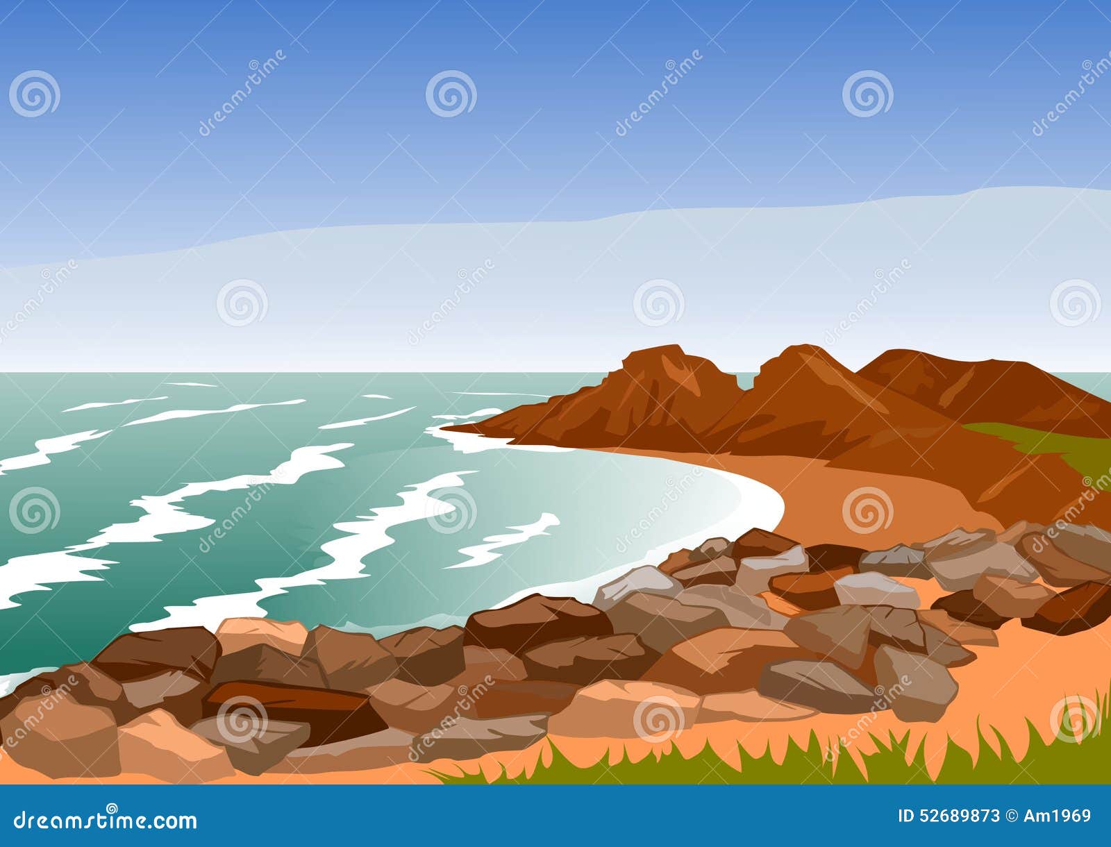 Rocky Coast With Ancient Greek Buildings. Vector Sketch | CartoonDealer ...