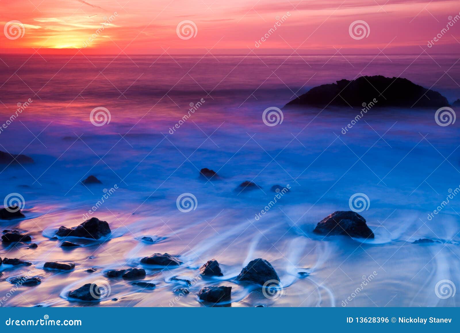 Rocky Coast Sunset stock photo. Image of california, beach - 13628396