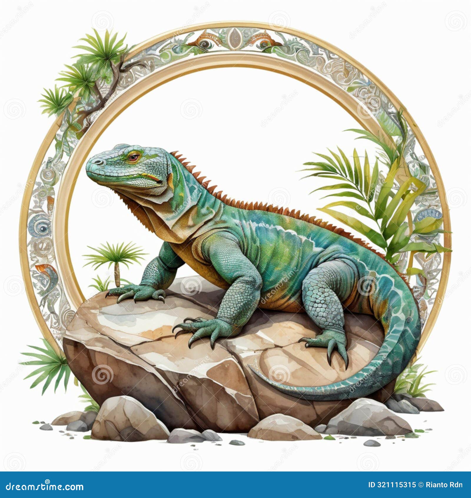 Rocky Enigma: Exploring the Iguana within the Circular Frame Stock ...