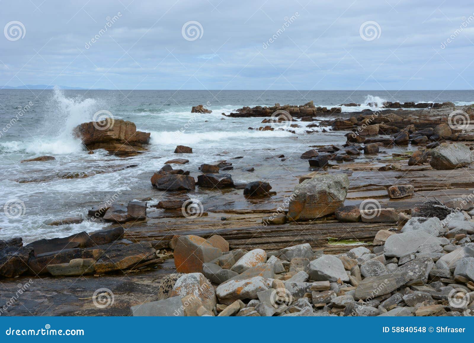 Rocky Foreshore with White Spray Witch Stock Photo - Image of nature ...