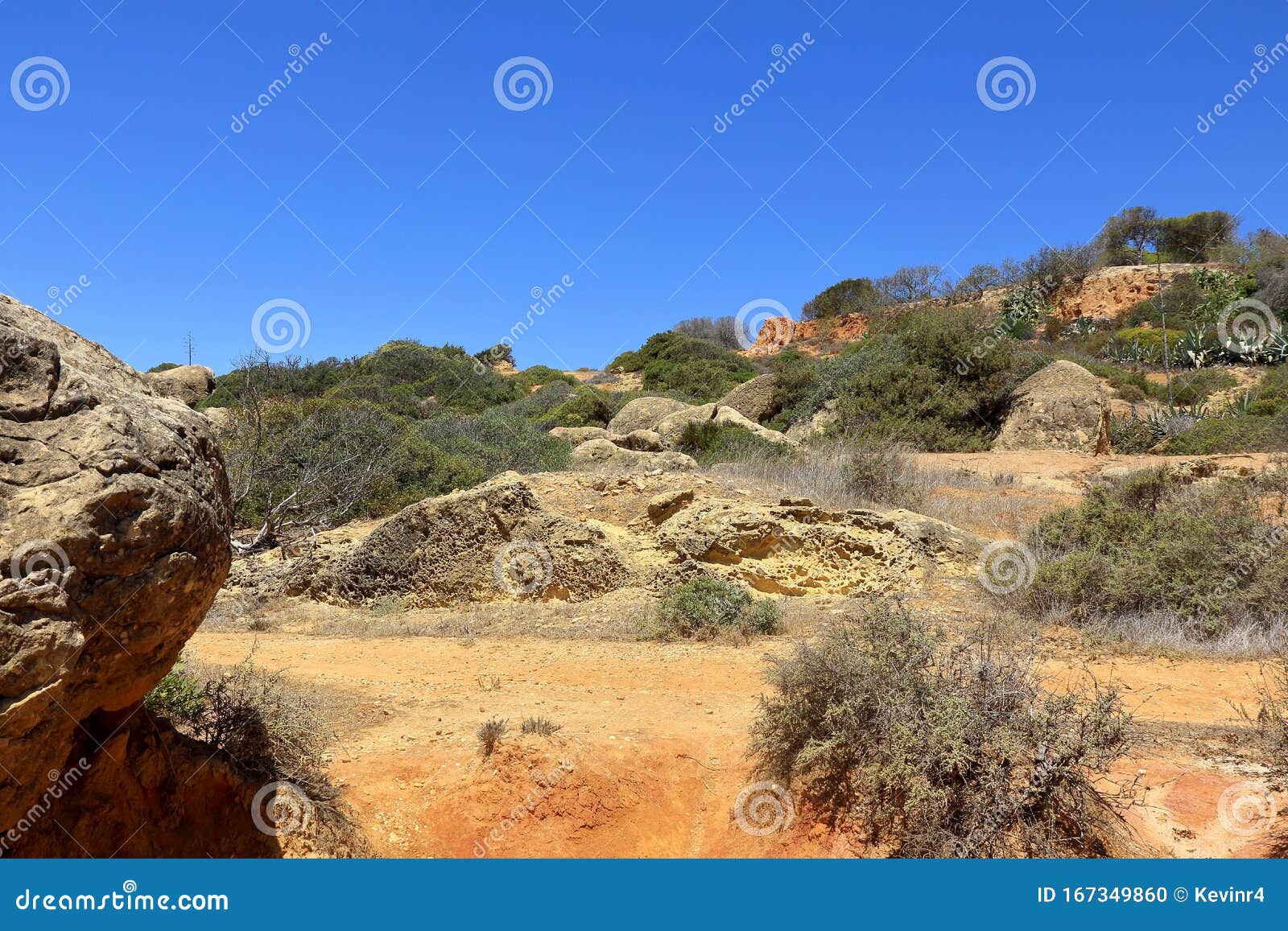 Sandy Tracks Through The Rocky Landscape Of Caminho Da Baleeira Royalty ...