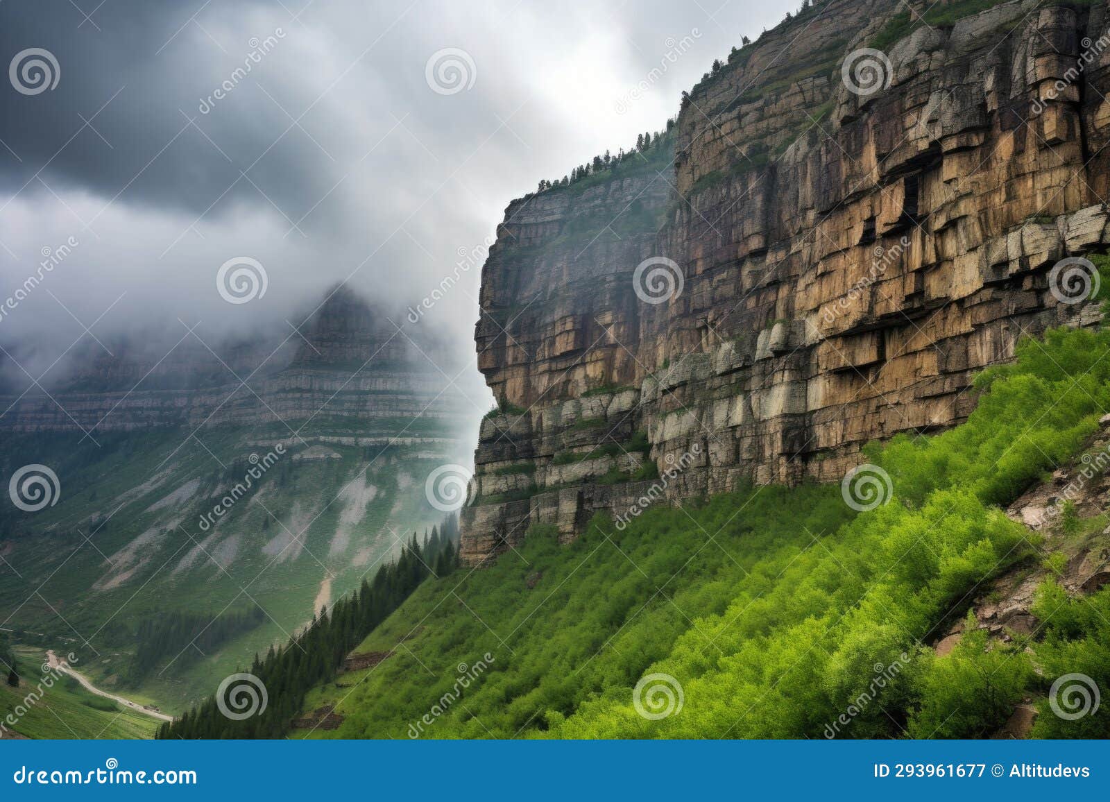 Rocky Mountain Cliff Shrouded in Storm Clouds Stock Image - Image of ...