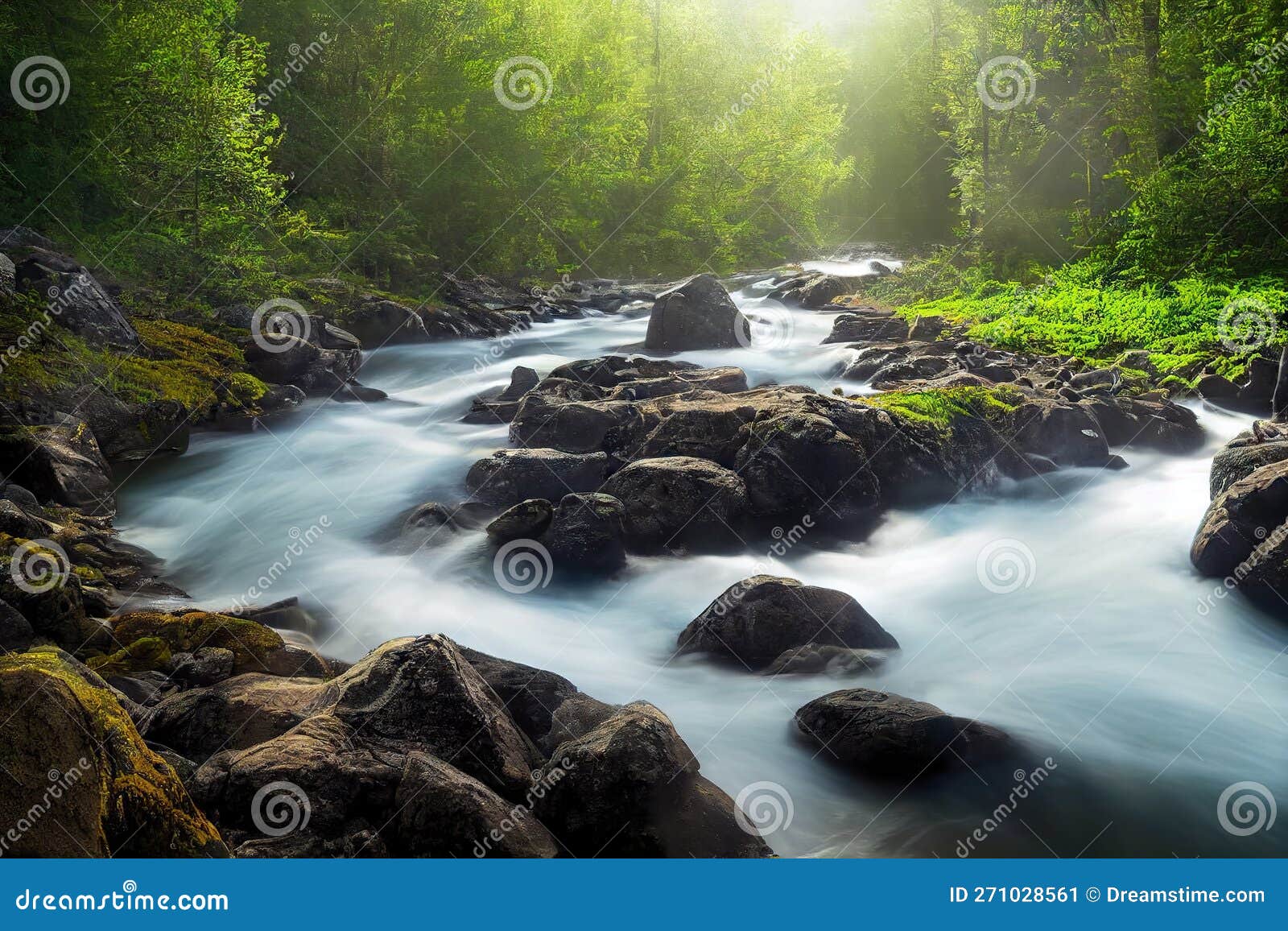 Rocky Mountain River Flowing among Rocks and Green Forests Stock Image ...