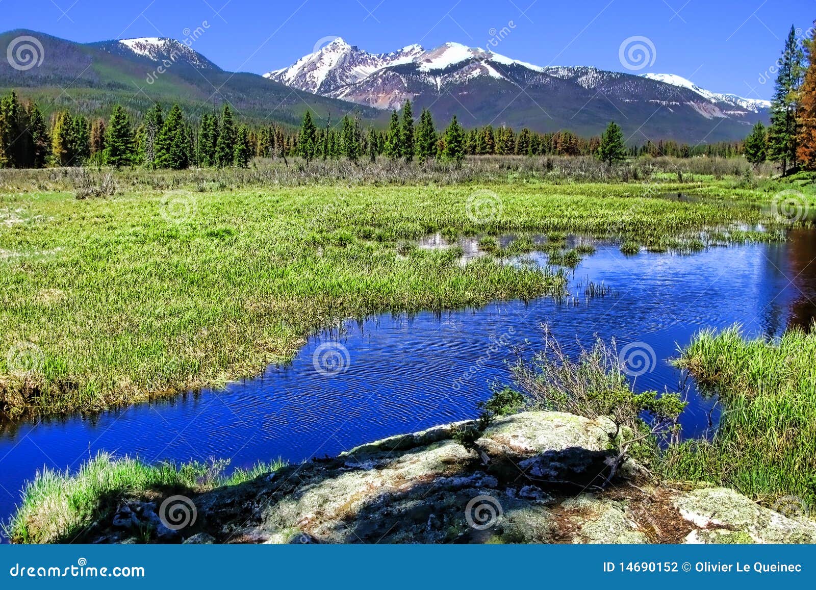 Rocky Mountain Scenic Panorama and River Landscape Stock Photo - Image ...