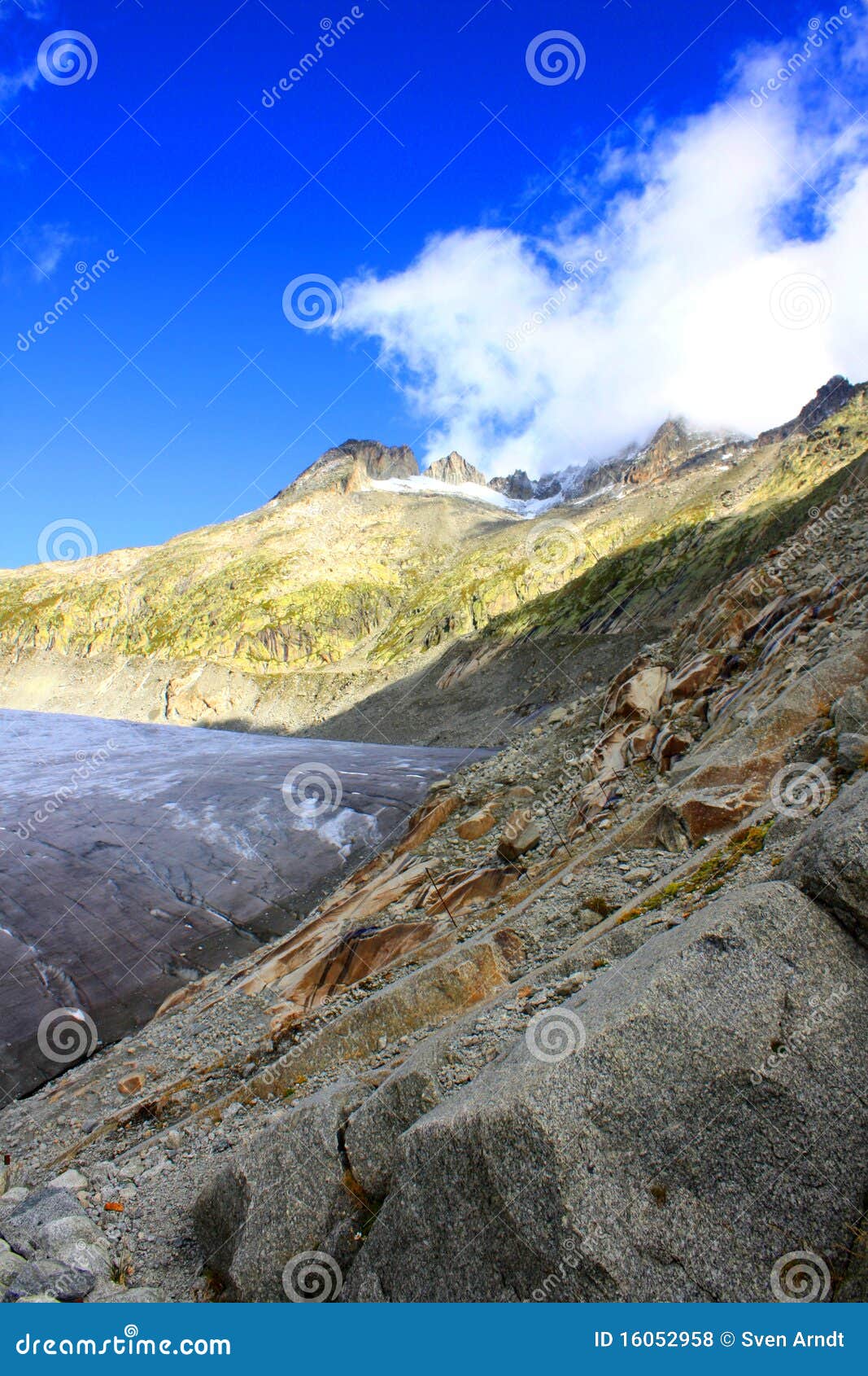 Rocky Mountain Side with Snow and a Glacier Stock Photo - Image of blue ...