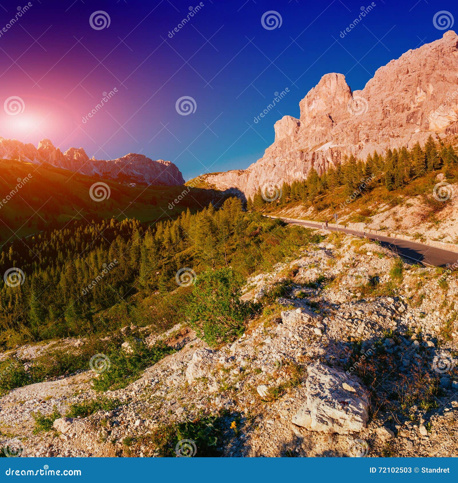 Rocky Mountains at Sunset.Dolomite Alps, Italy Stock Image - Image of ...