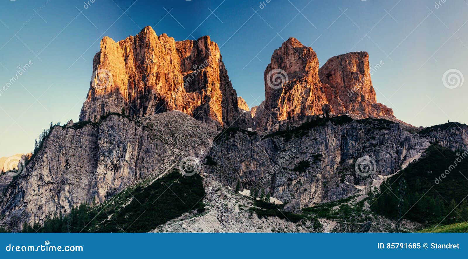 Rocky Mountains at Sunset. Dolomite Alps Italy Stock Image - Image of ...