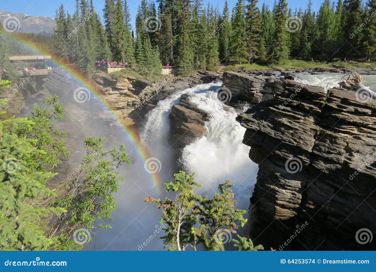Rocky Mountains Waterfall Rainbow, Canada Stock Photo - Image of ...