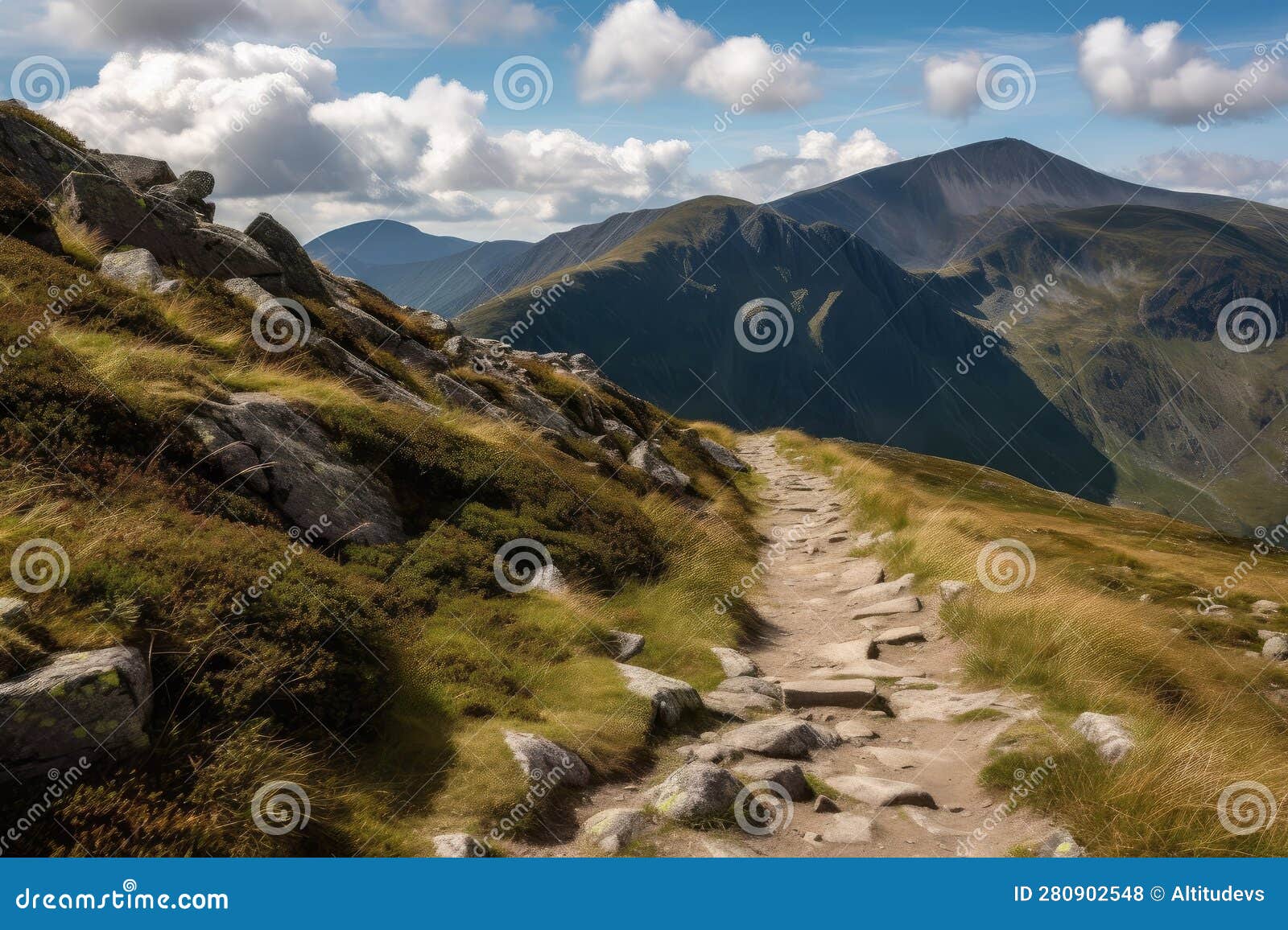 Rocky Path Winding Up the Side of Majestic Mountain Range, with View of ...