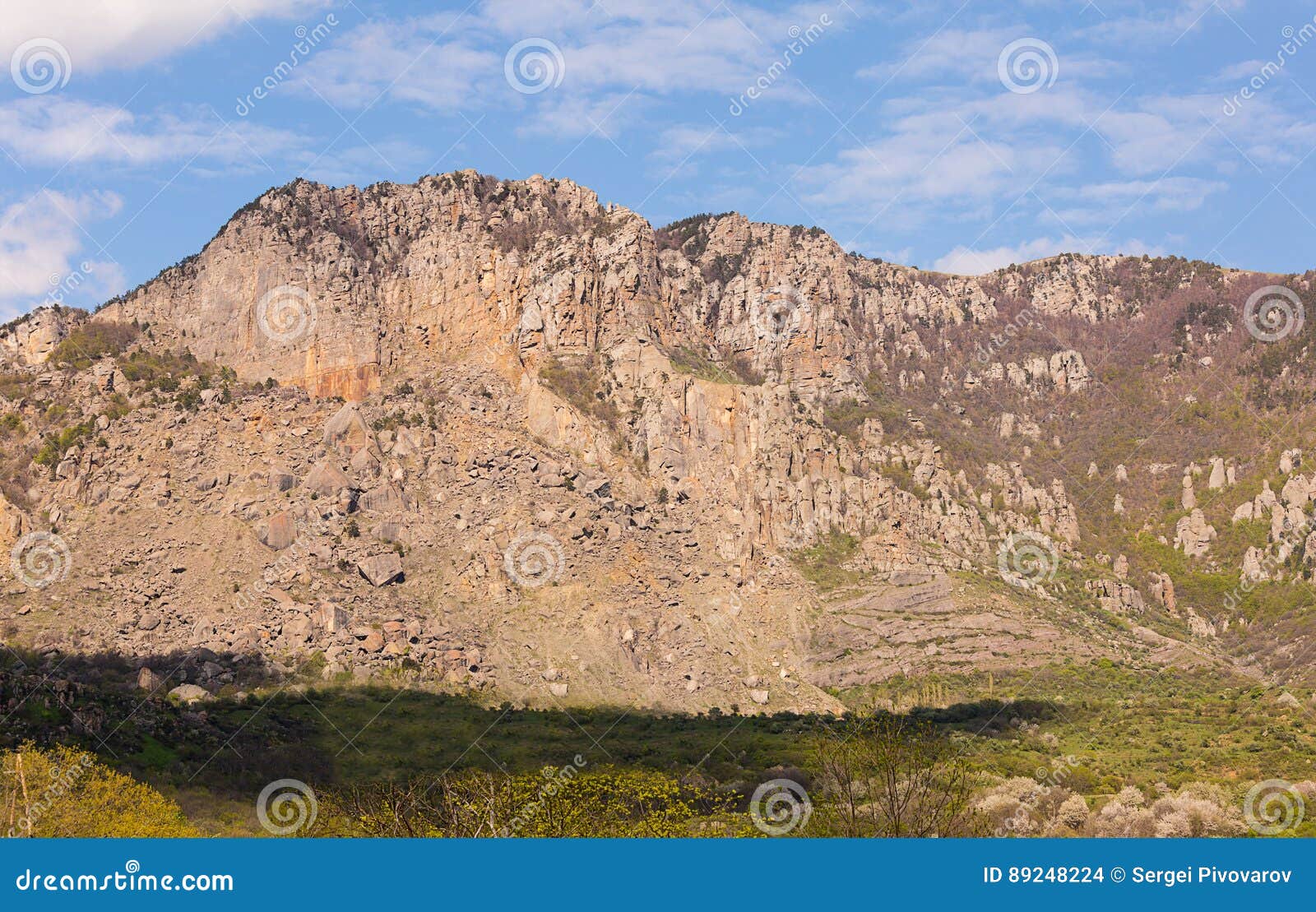 Rocky Ridge with Crumbled Slope Inaccessible High Mountain Stock Photo ...