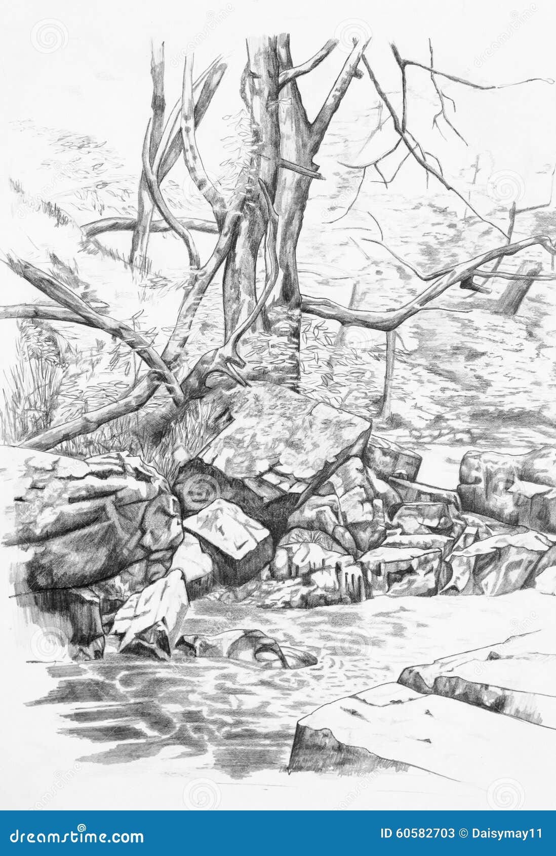 River Bank Pencil Illustration Stock Illustration - Illustration of ...