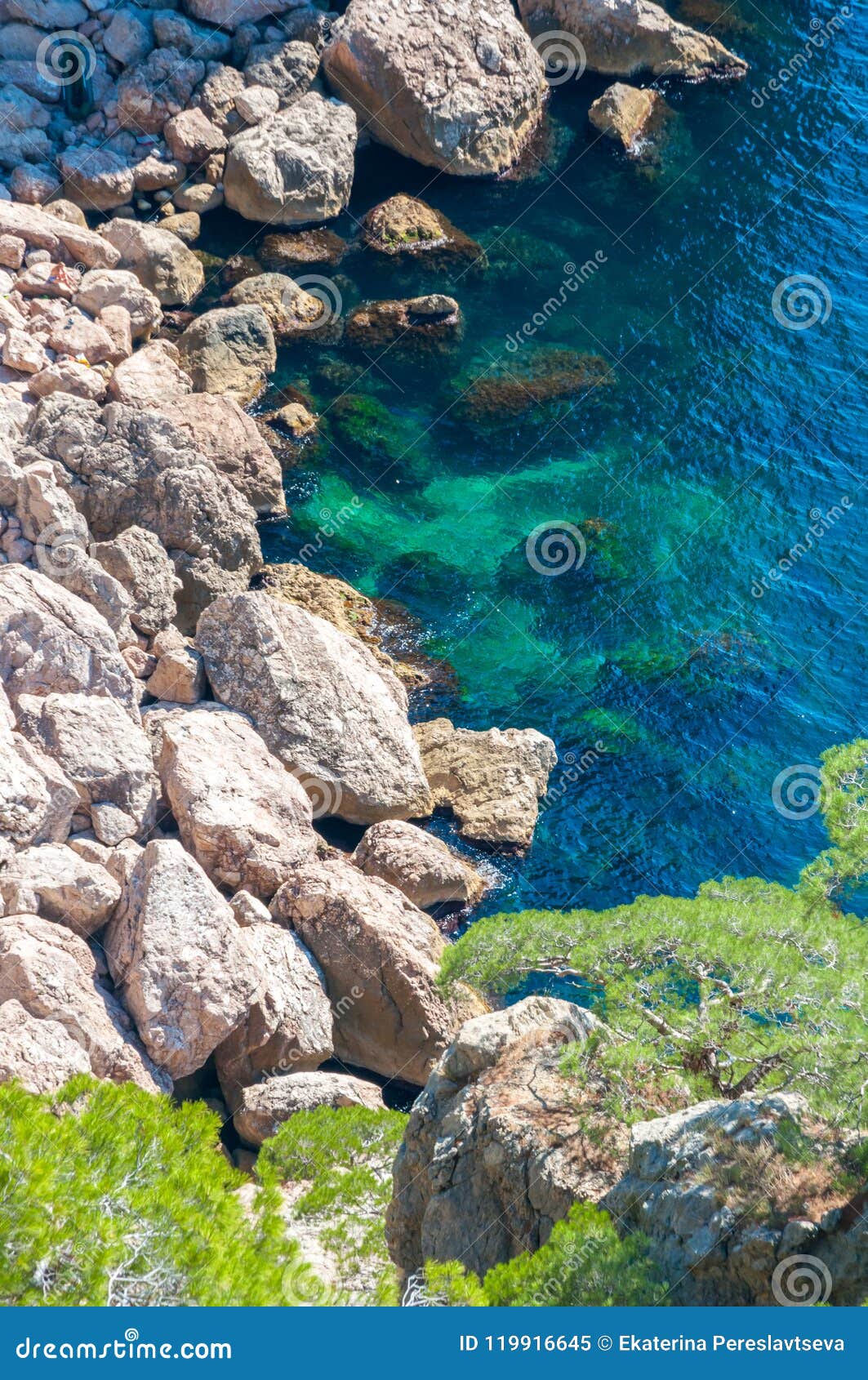 Rocky Sea Shore View from the Top Stock Image - Image of background ...