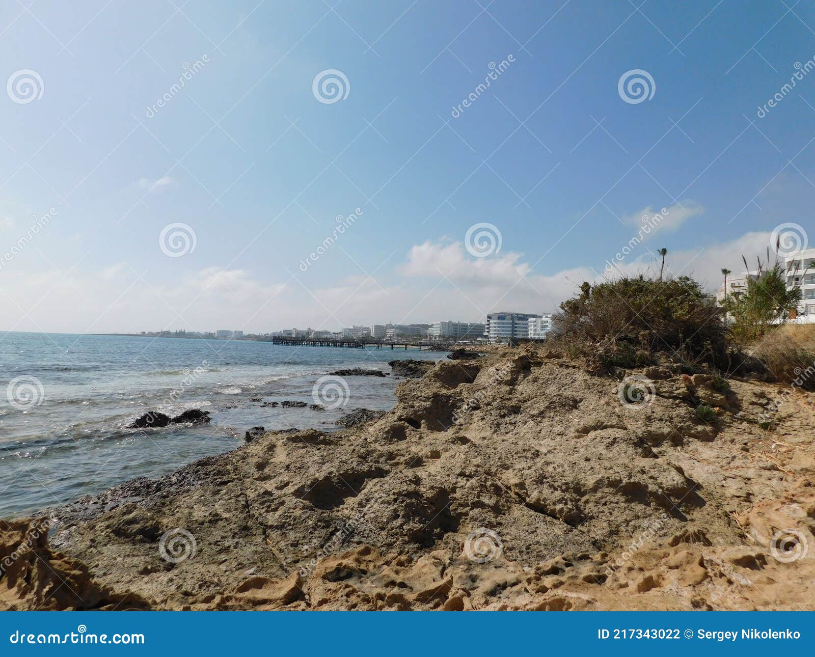 Rocky Seashore and Blue Sky. Cyprus. Protaras Stock Photo - Image of ...