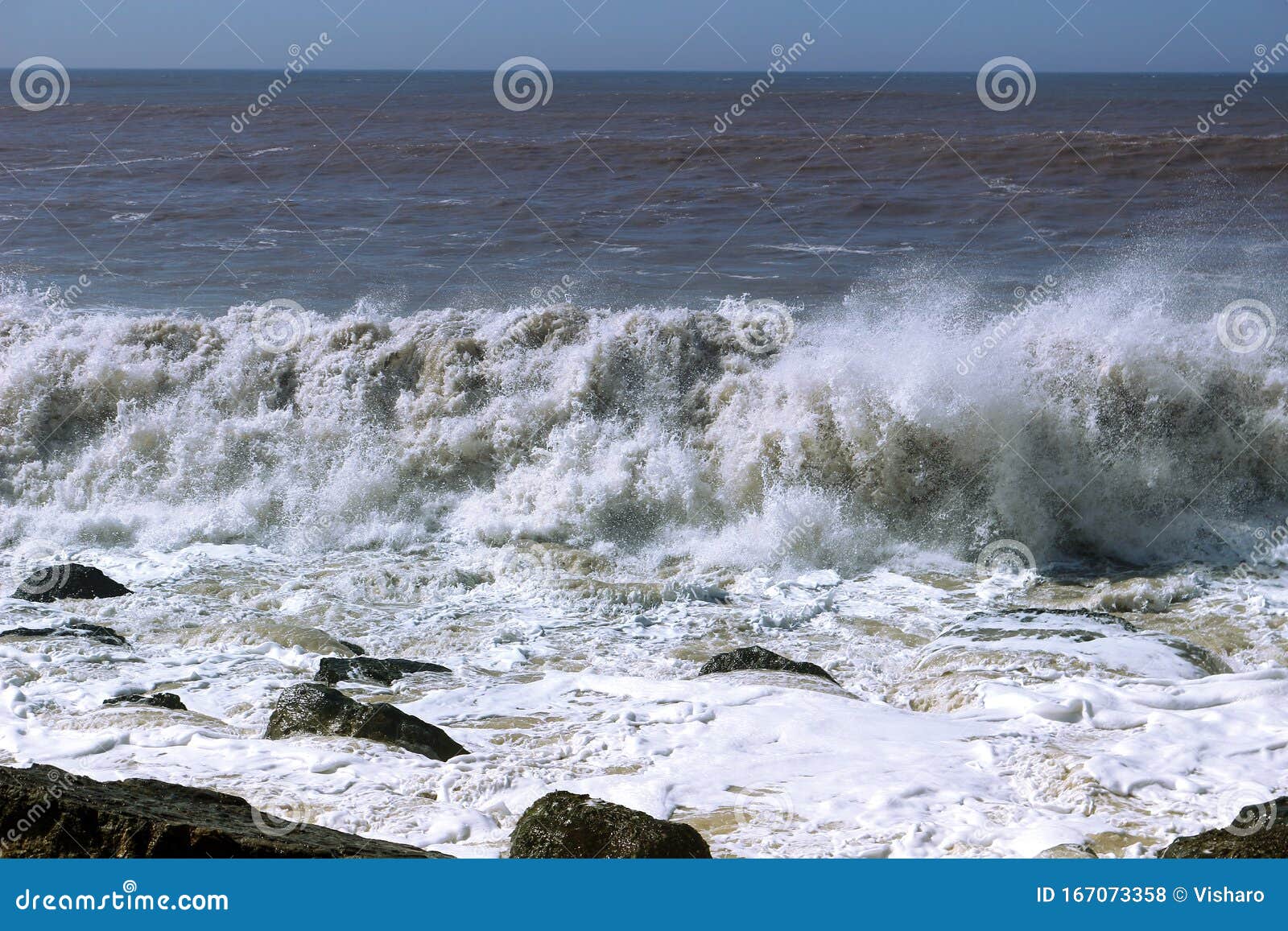Rocky Shore with Crashing Waves Stock Photo - Image of stone, sand ...