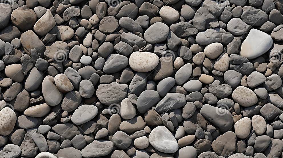 Rocky Shore, Pebbles, Top View. Smooth Round and Sharp Pebbles Stock ...