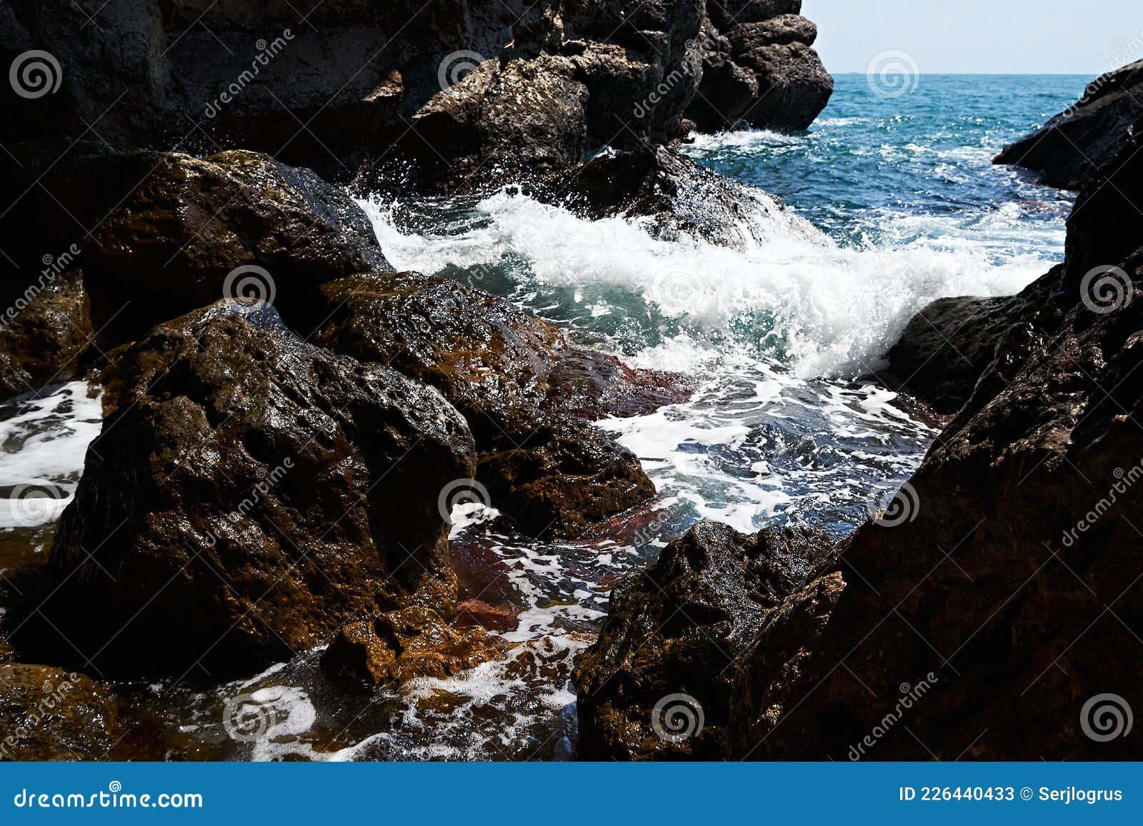 Rocky shore. Tidal bore stock image. Image of background - 226440433