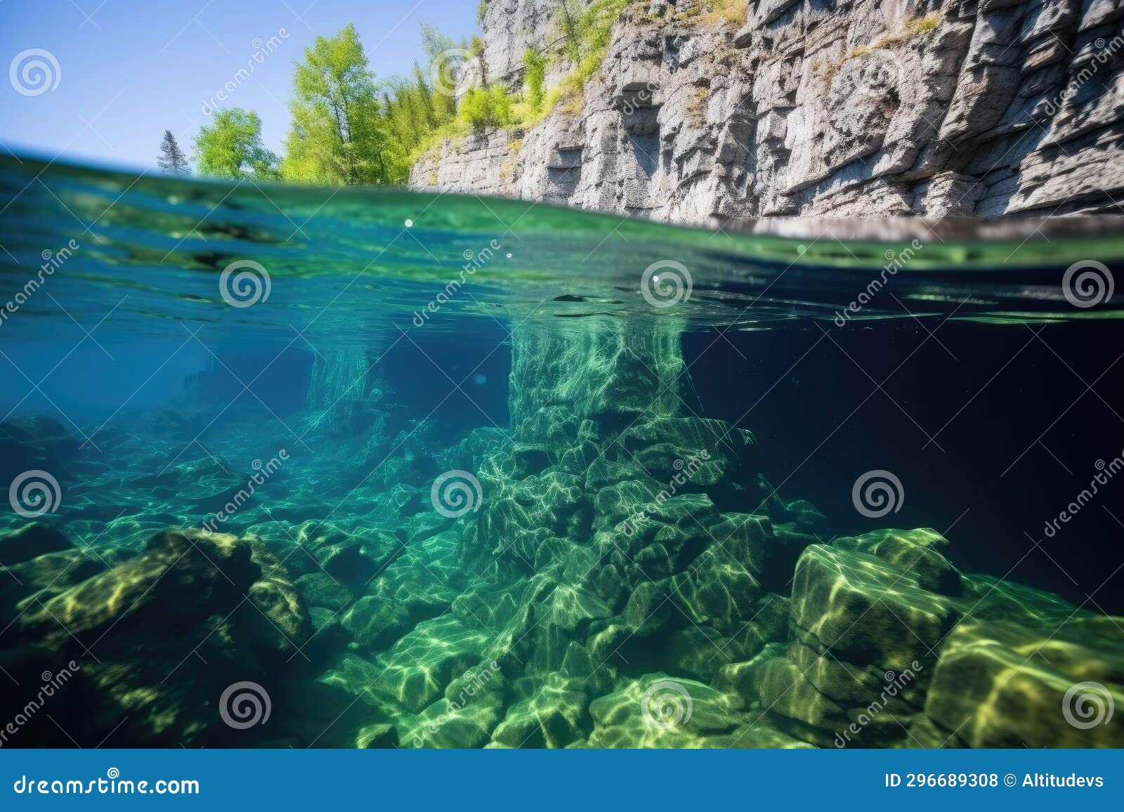 A Rocky Underwater Cliff in a Deep Freshwater Lake Stock Illustration ...