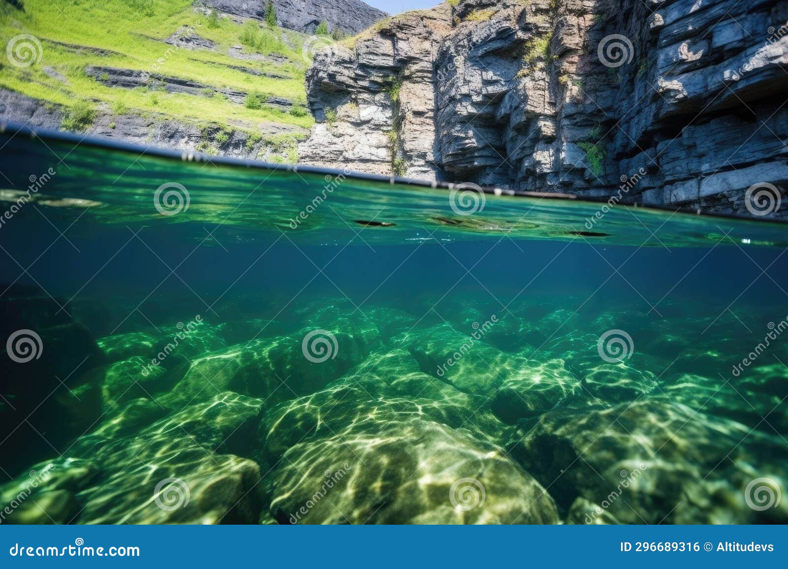 A Rocky Underwater Cliff in a Deep Freshwater Lake Stock Photo - Image ...