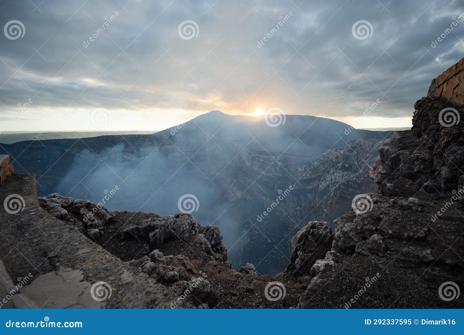 Rocky Volcanic Crater with Gas Stock Image - Image of travel, national ...