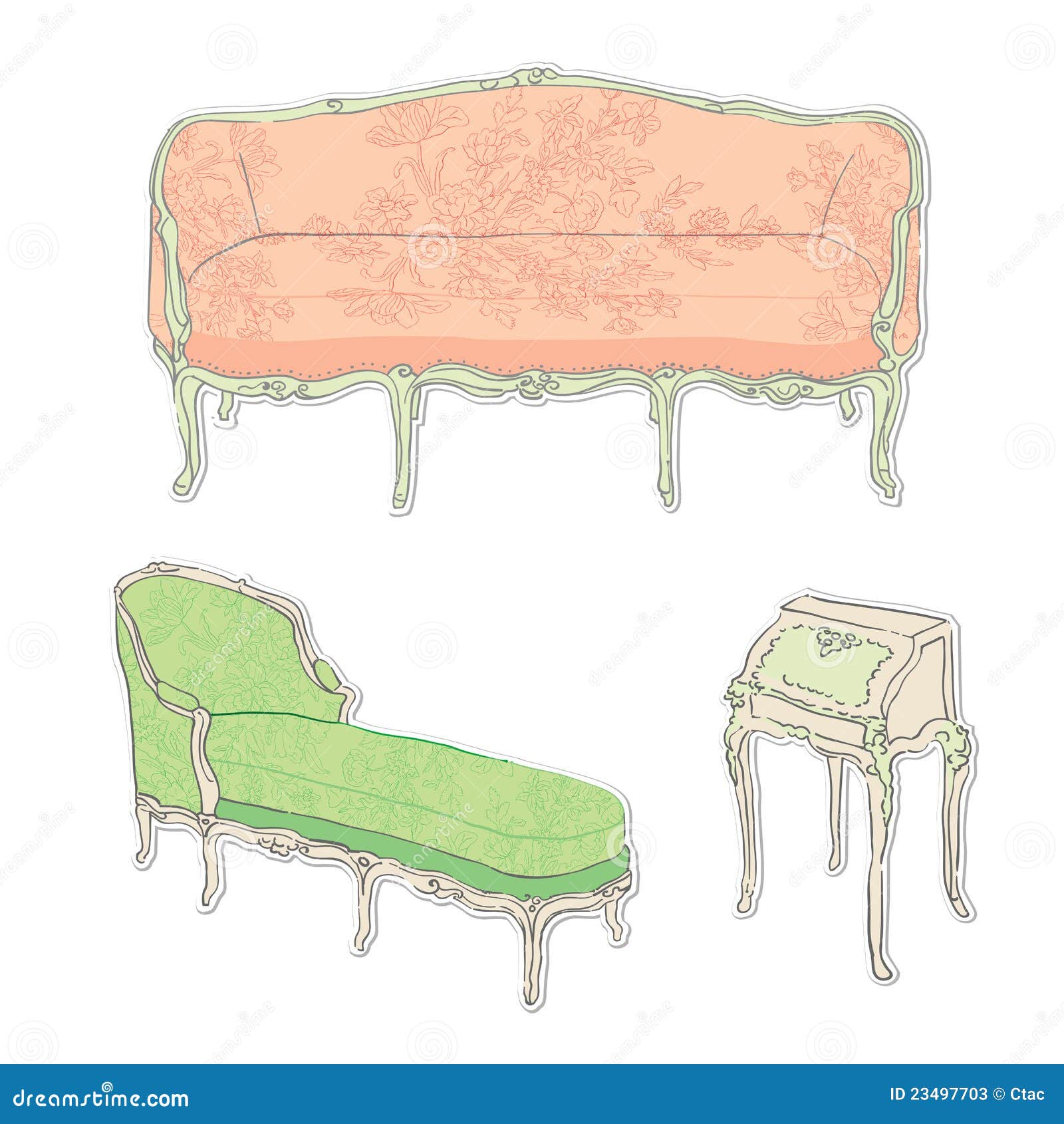 Rococo Antique Furniture Stickers Stock Vector - Illustration of ...