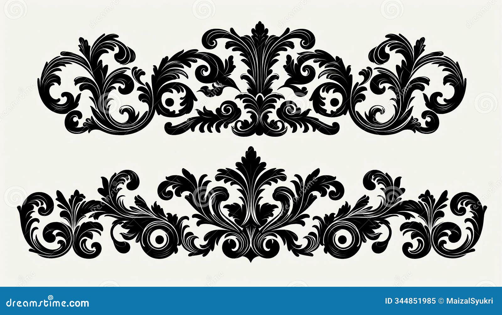 Rococo Floral Scroll and Frame Border Silhouette Ornament Stock ...