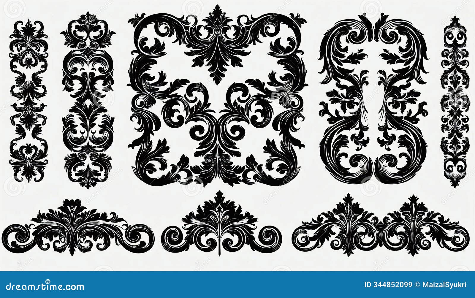 Rococo Floral Scroll and Frame Border Silhouette Ornament Stock ...