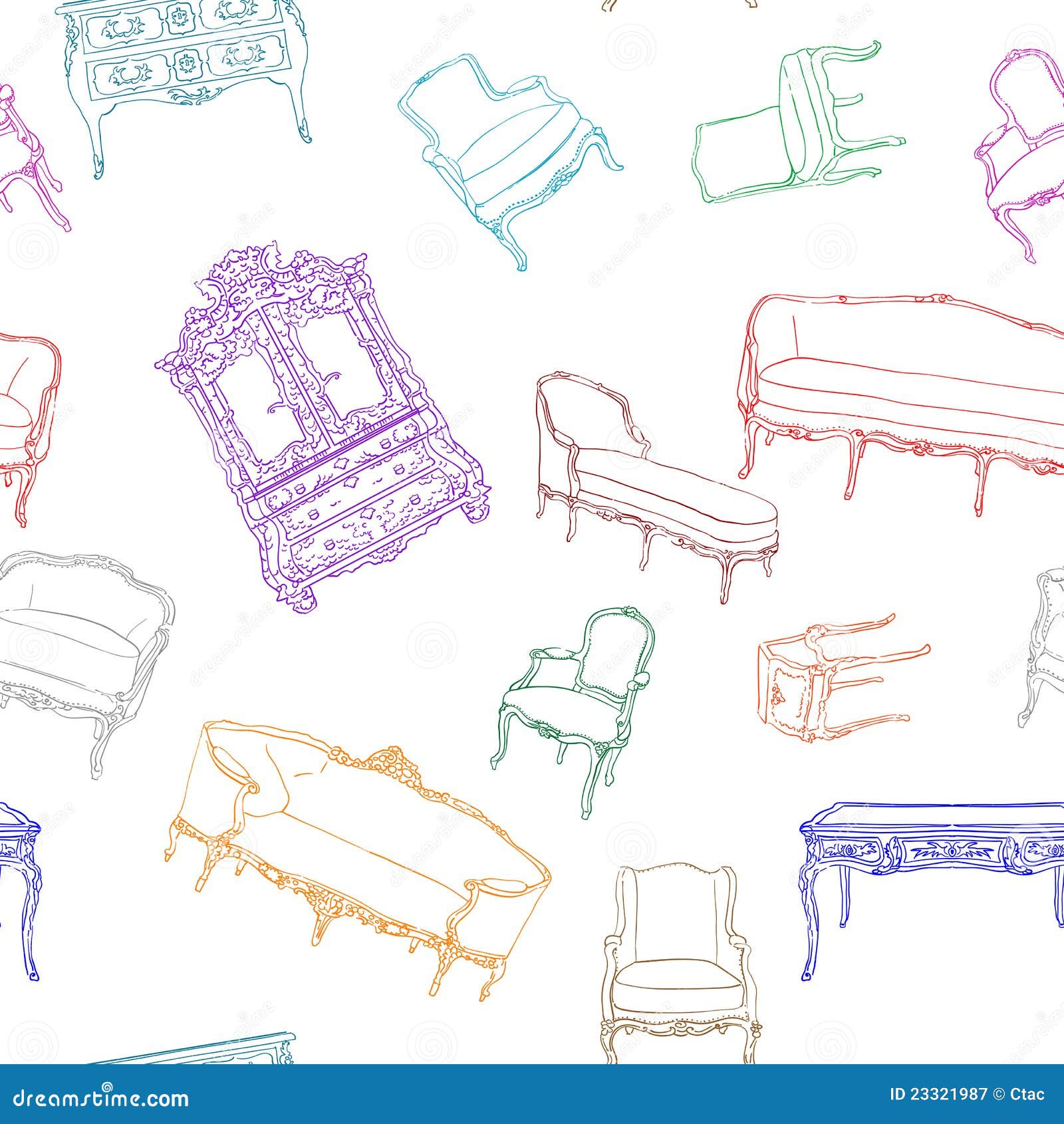 Rococo Furniture Linear Pattern Cartoon Vector | CartoonDealer.com ...