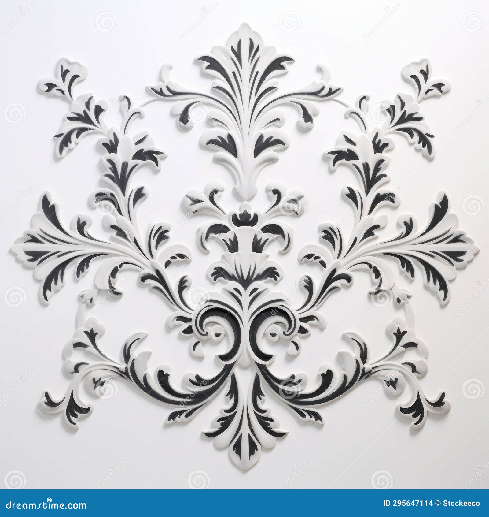 Rococo-inspired 3d Pattern: Black and White Ornaments on White ...