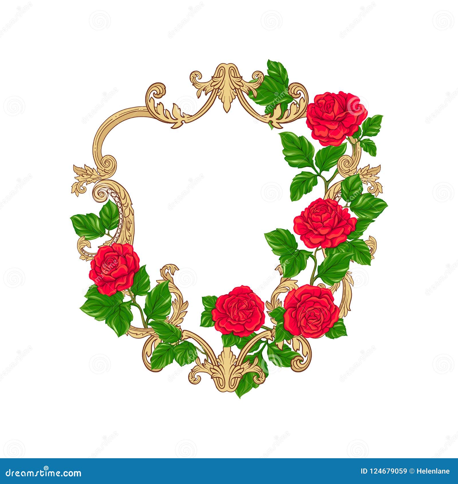 Rococo Reach Decorative Frame with Red Roses and Space for Text Stock ...