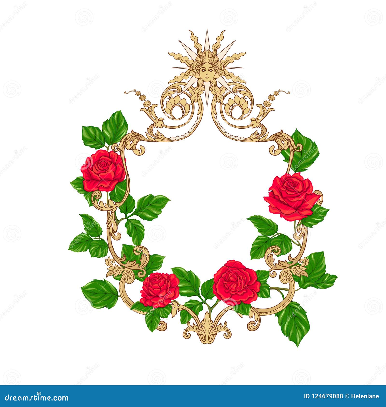 Rococo Reach Decorative Frame with Red Roses and Space for Text Stock ...