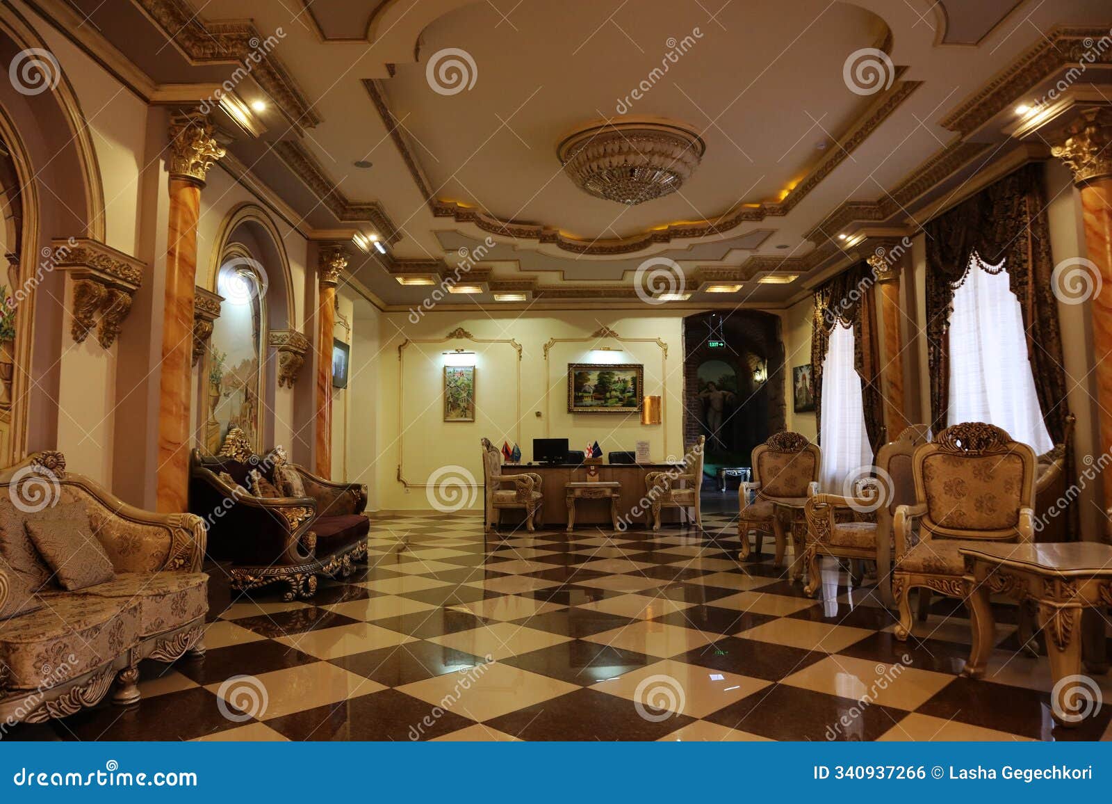 Rococo Style Reception with a Checkered Floor Stock Photo - Image of ...